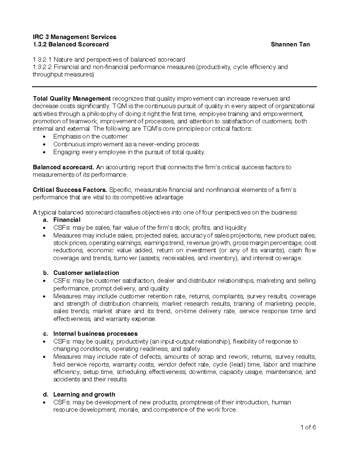IRC-3-1 - IRC 3 Management Services 2 Balanced Scorecard Shannen Tan 1. ...