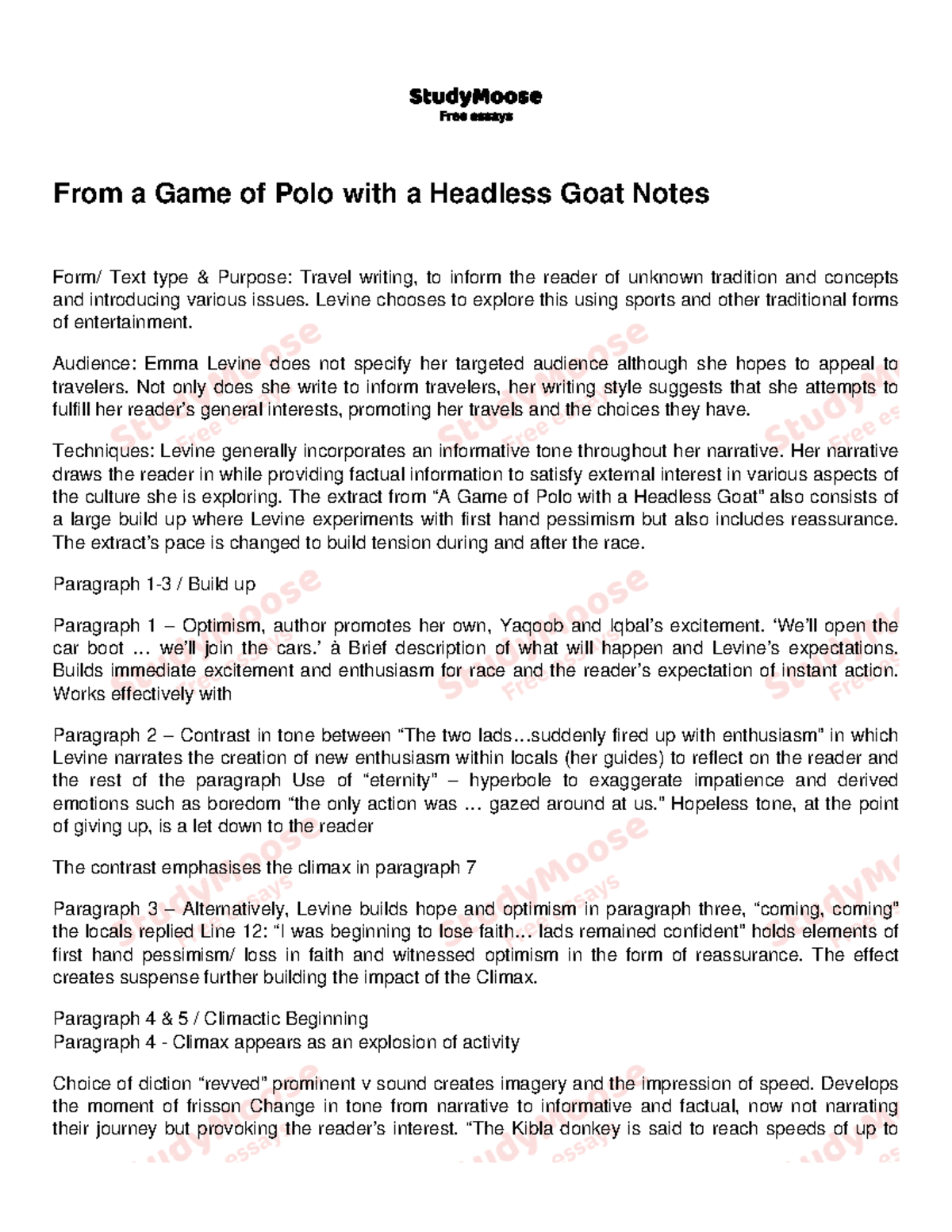 From a Game of Polo with a Headless Goat Notes - Levine chooses to ...