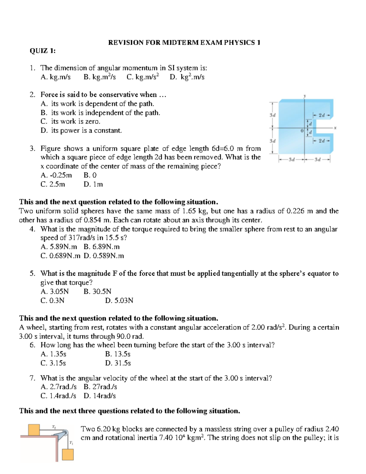 Midterm test of physics general 2023 - REVISION FOR MIDTERM EXAM ...