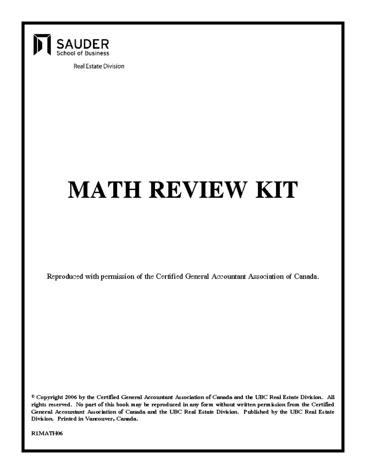 cal review for practice - MATH REVIEW KIT Reproduced with permission of ...