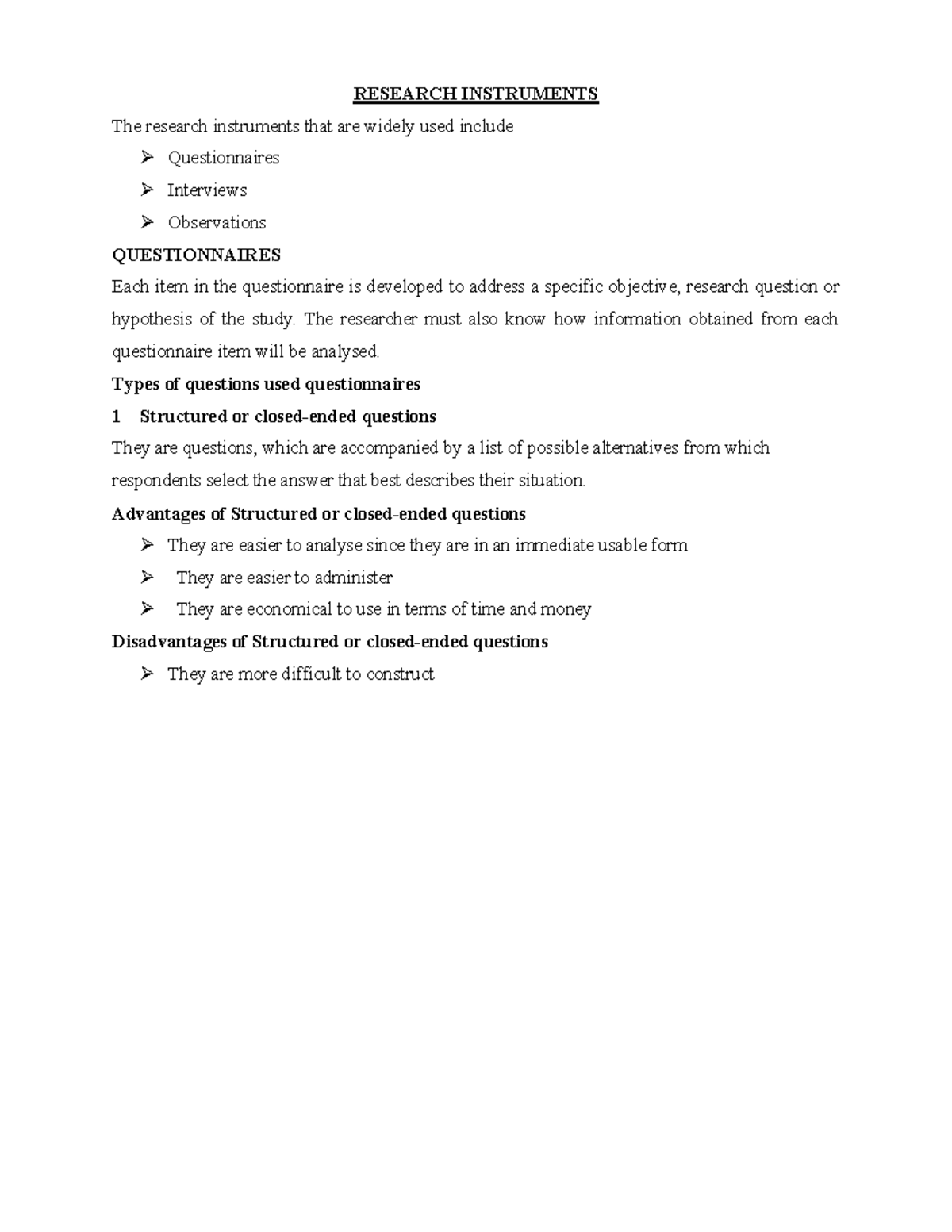 Lecture 9- Research Instruments - RESEARCH INSTRUMENTS The research ...