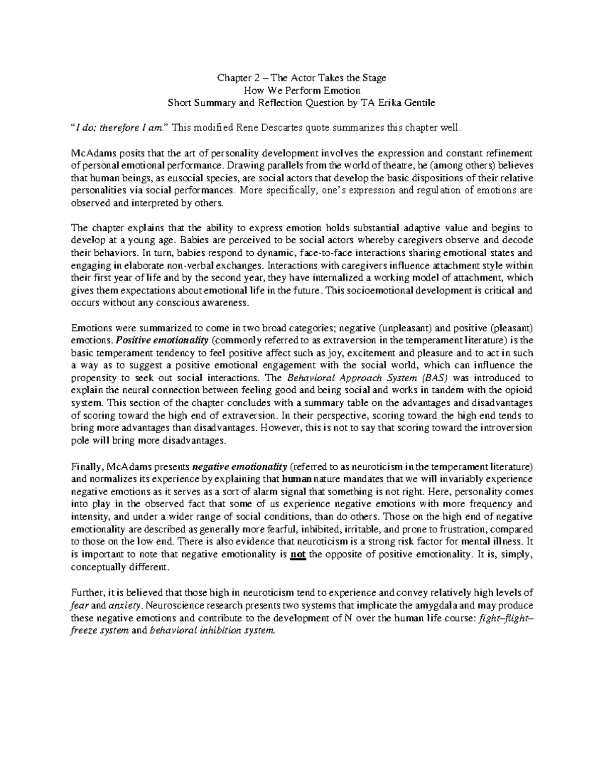 Chapter 2-Summary and Reflection Questions - Chapter 2 – The Actor ...