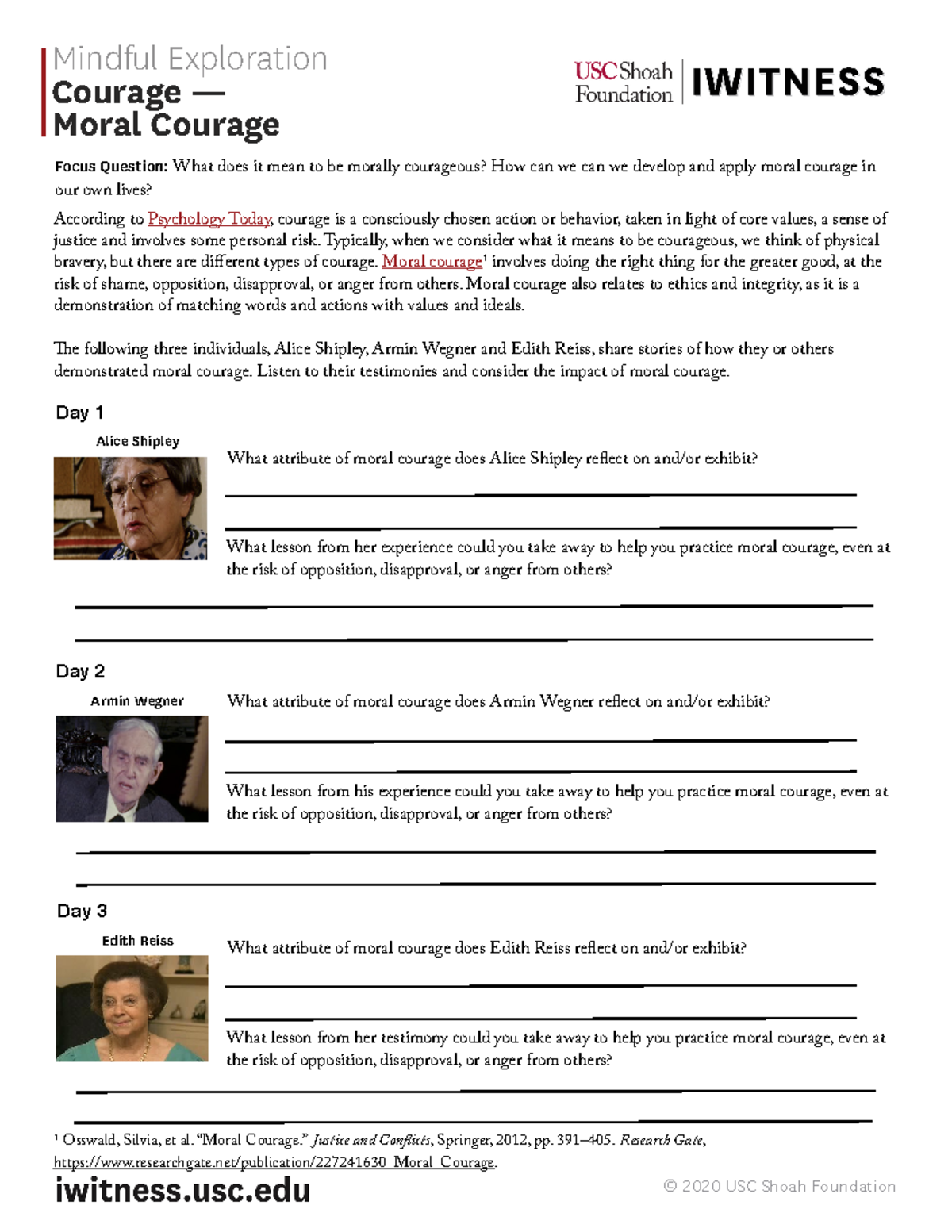 Student Handout ME Courage - Moral Courage - Mindful Exploration ...