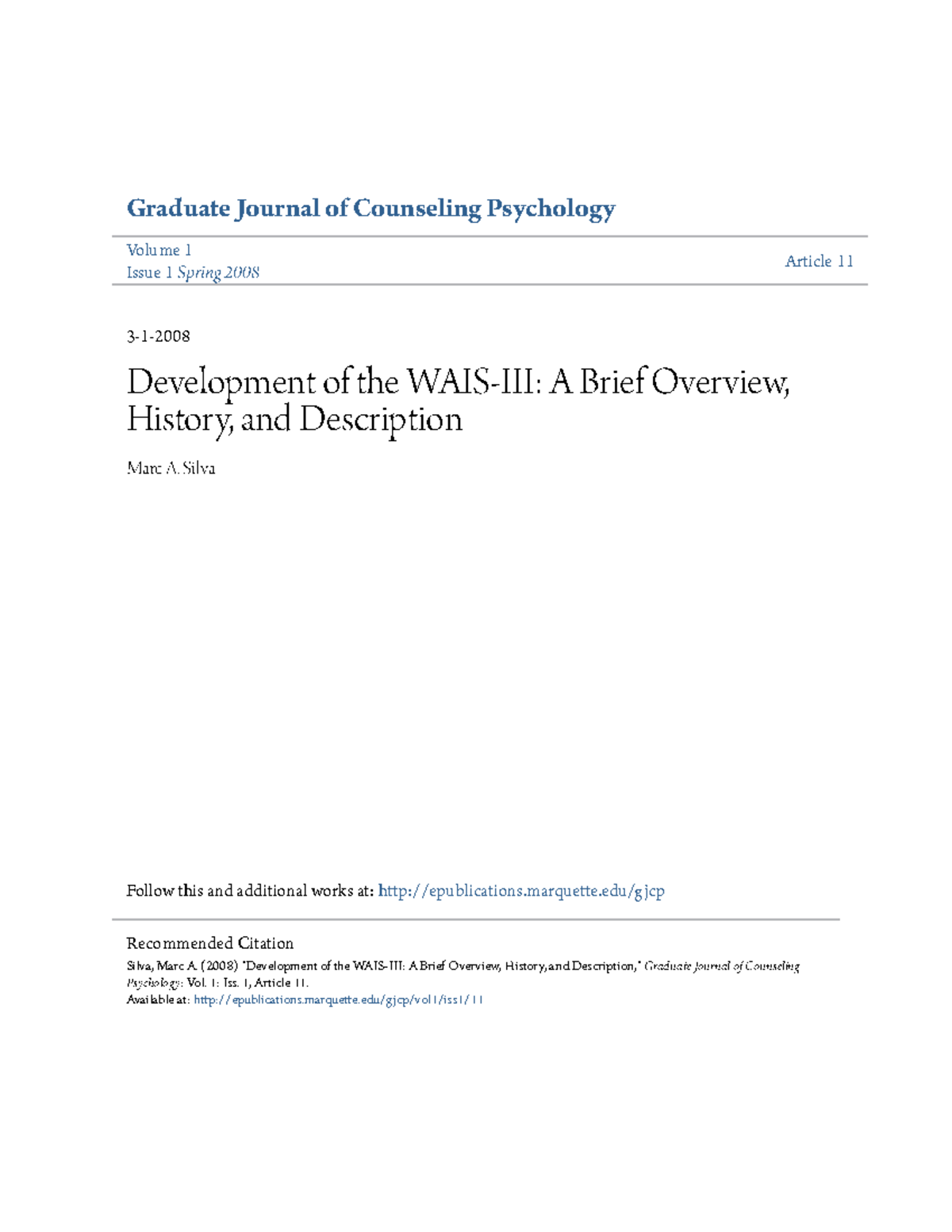 Development of the WAIS-III A Brief Overview History and Descr ...