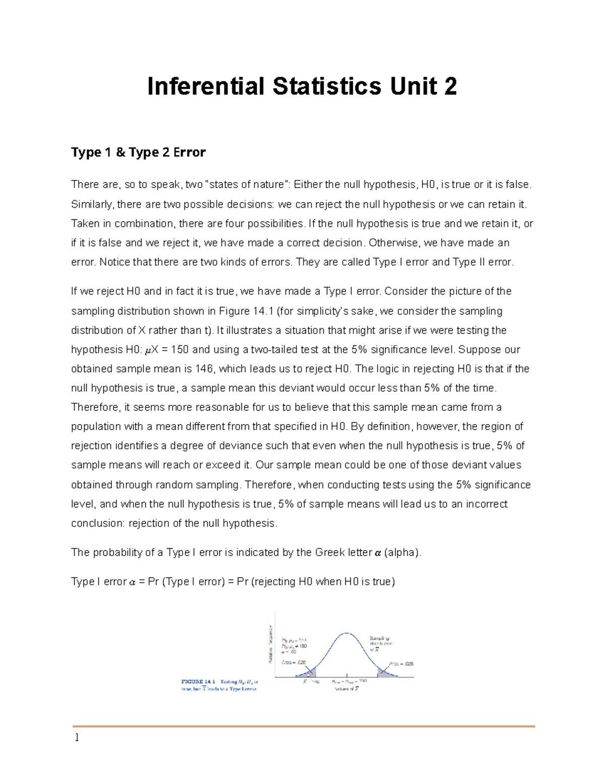 Inferential Statistics Unit2 - Summary Ba hons Applied Psychology ...