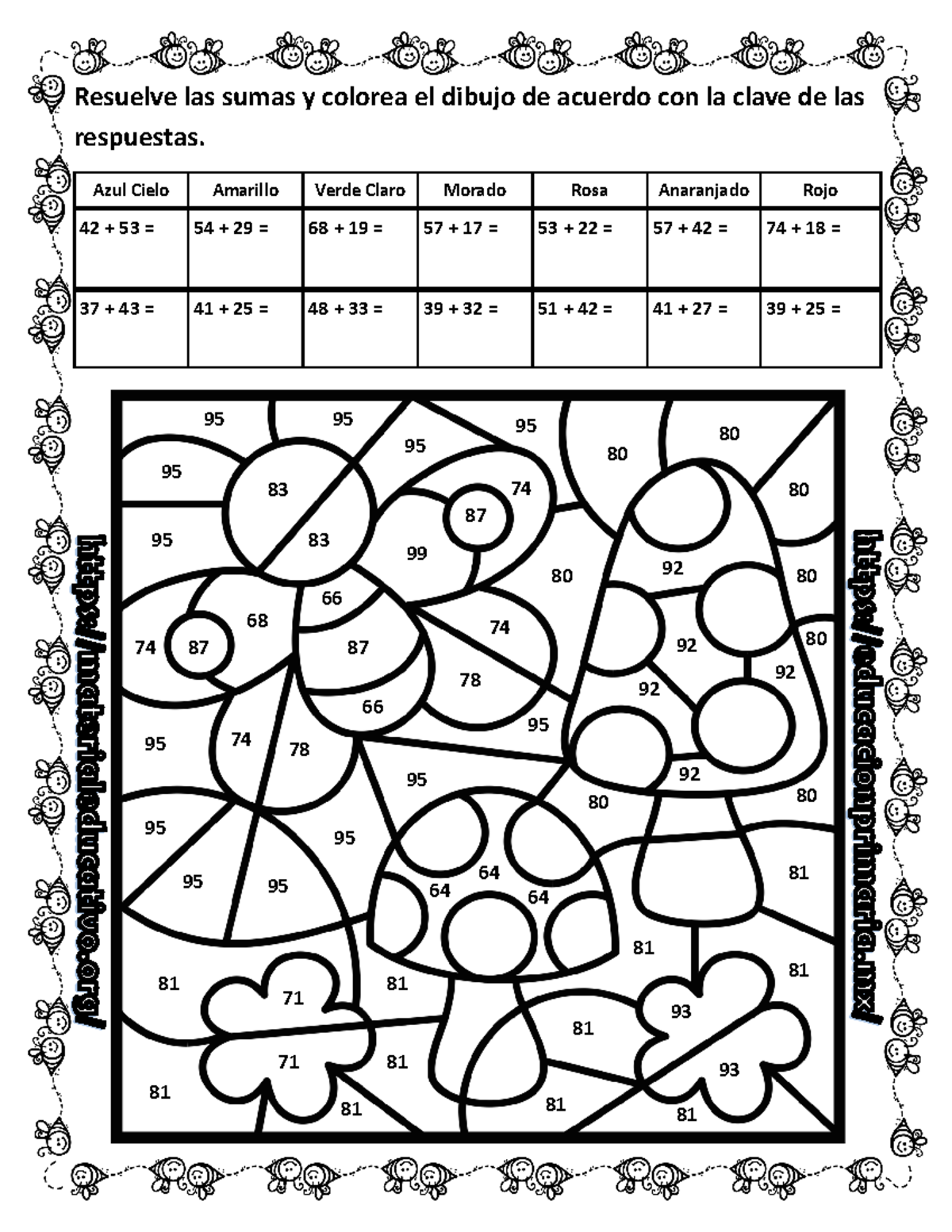 Resuelve Colorea Primavera 2do MEEP - Resuelve las sumas y colorea el dibujo de acuerdo con la ...