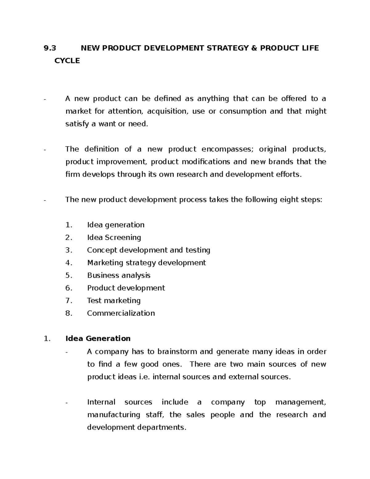 NEW Product Development Strategy Product LIFE Cycle - 9 NEW PRODUCT ...