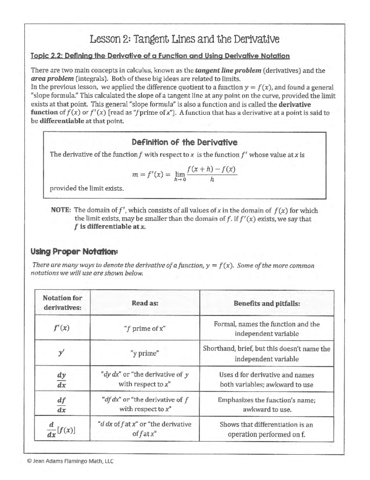 2 - Jean Adams 2.2 Calculus 1 Notes - MATH 125 - Studocu