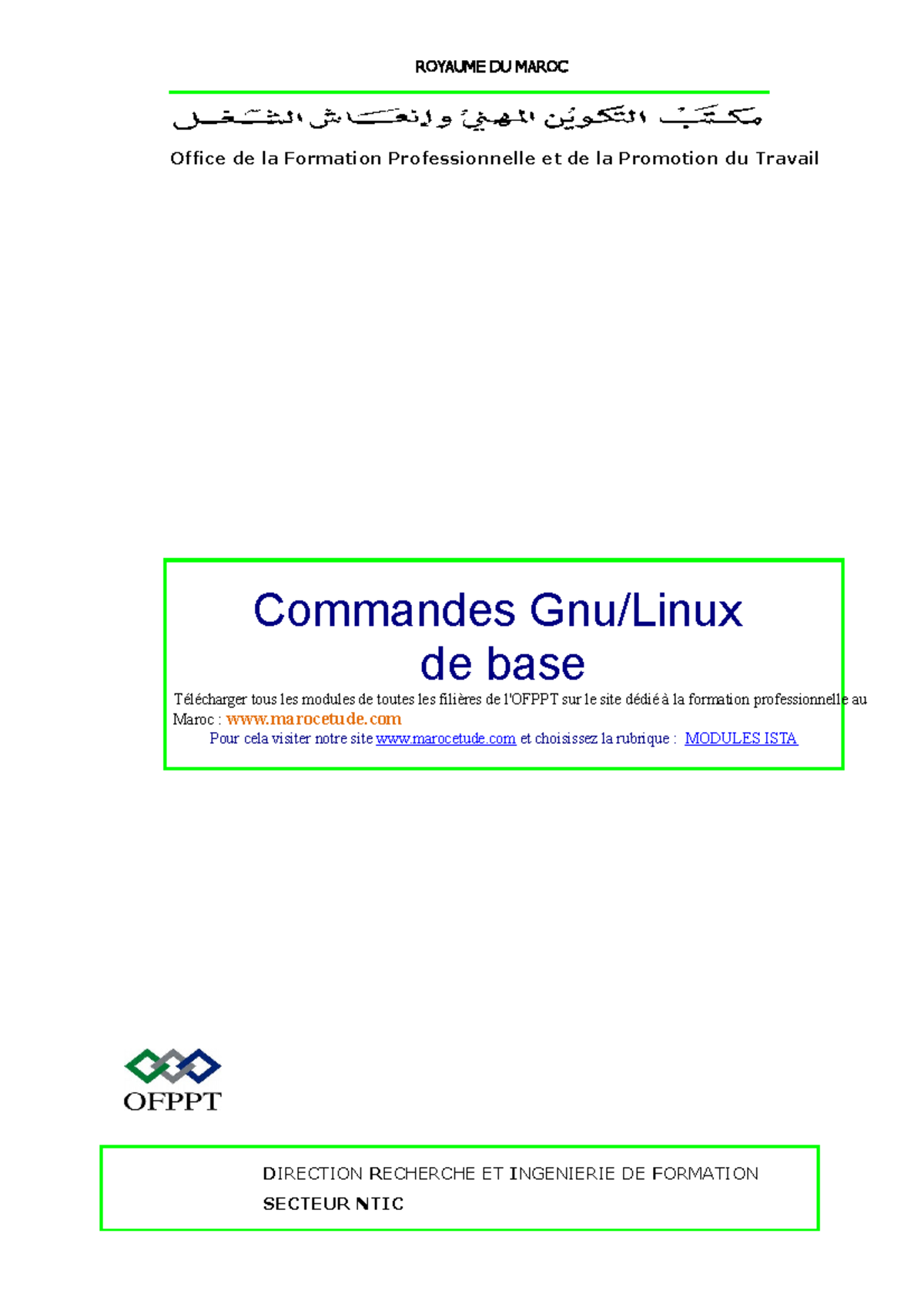 Commandes Gnu-Linux de base - ROYAUME DU MAROC Office de la Formation Professionnelle et de la ...