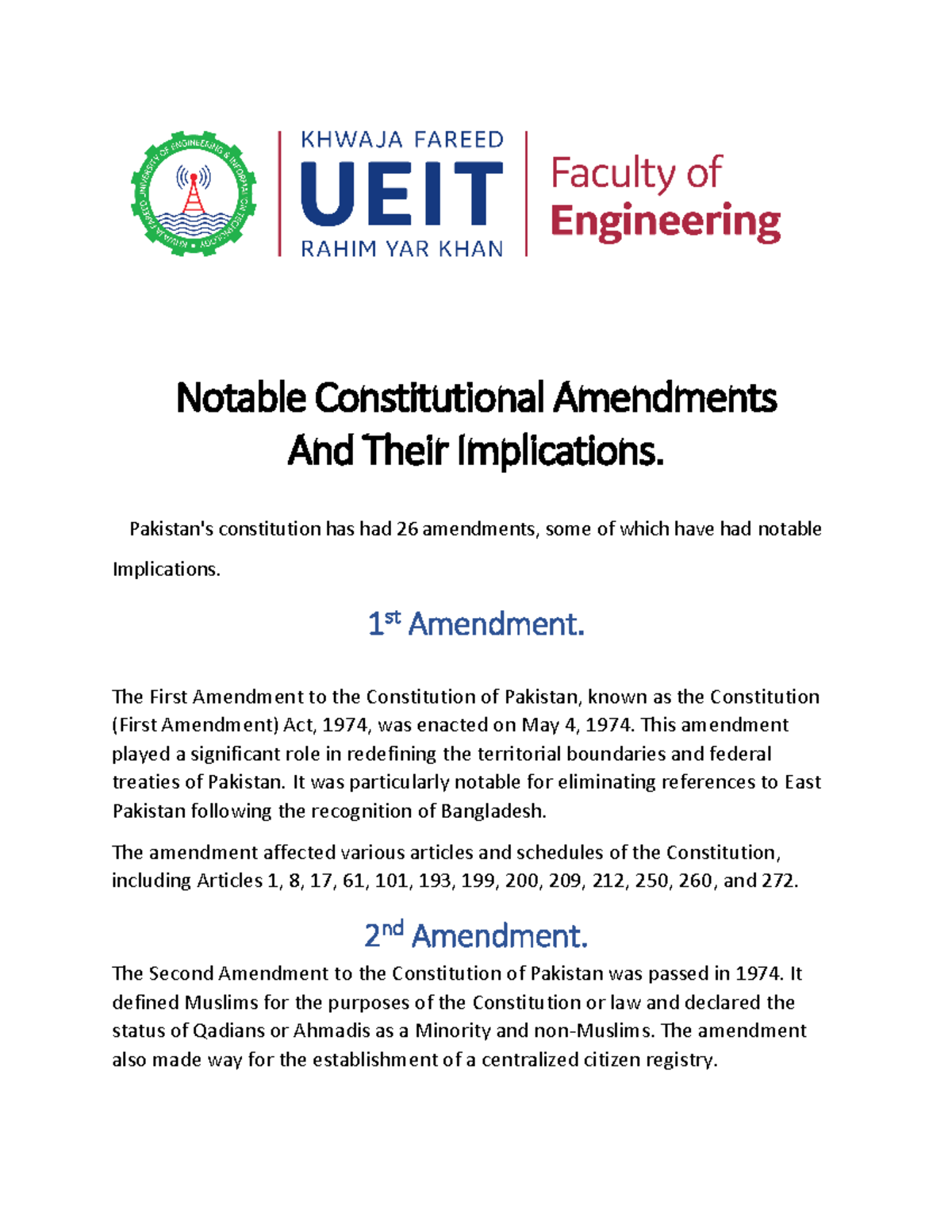 Assignment - Notable Constitutional Amendments And Their Implications ...