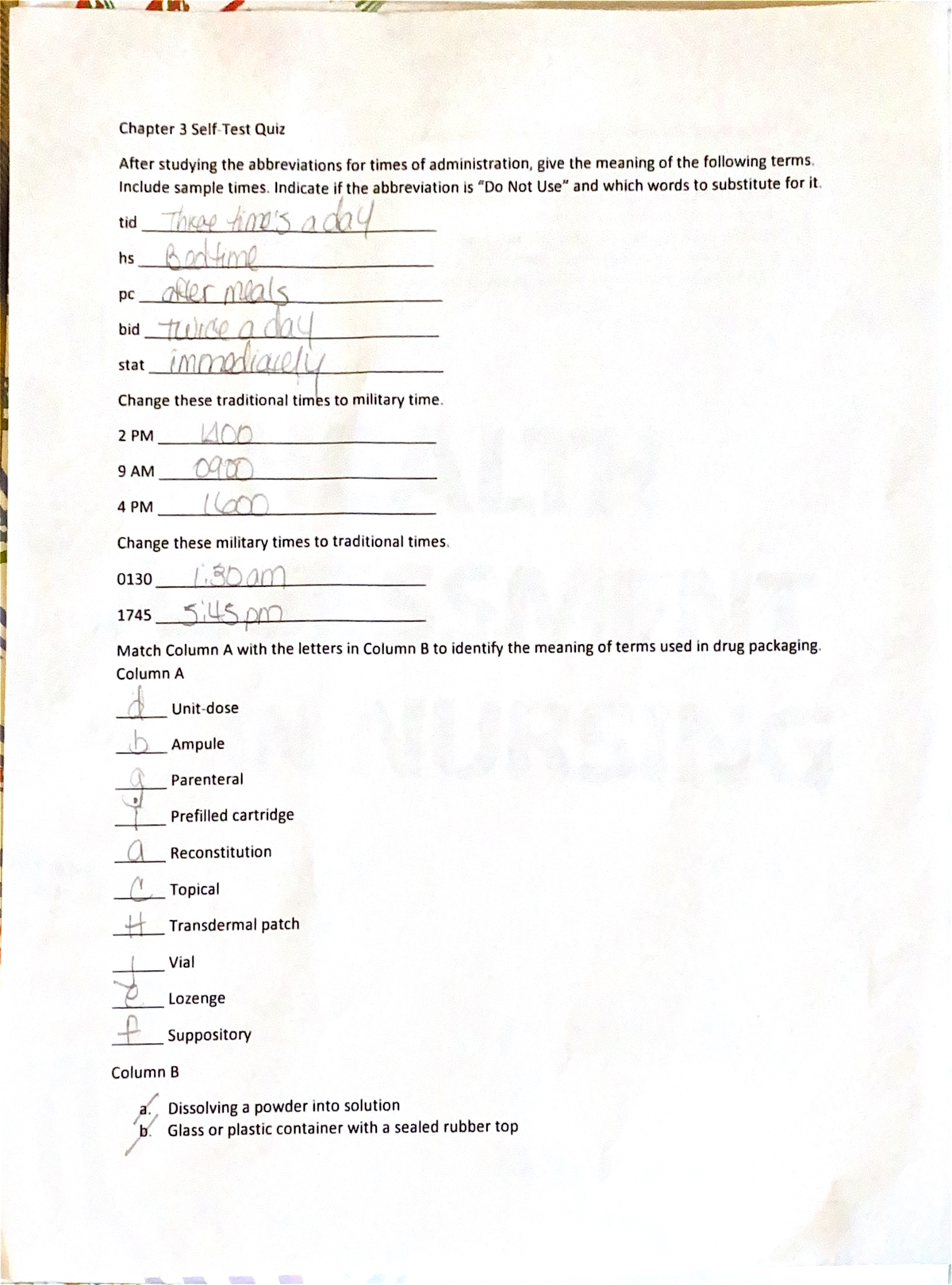 Chapter 3 Self-Test Quiz - Chapter 3 Quiz After studying the ...