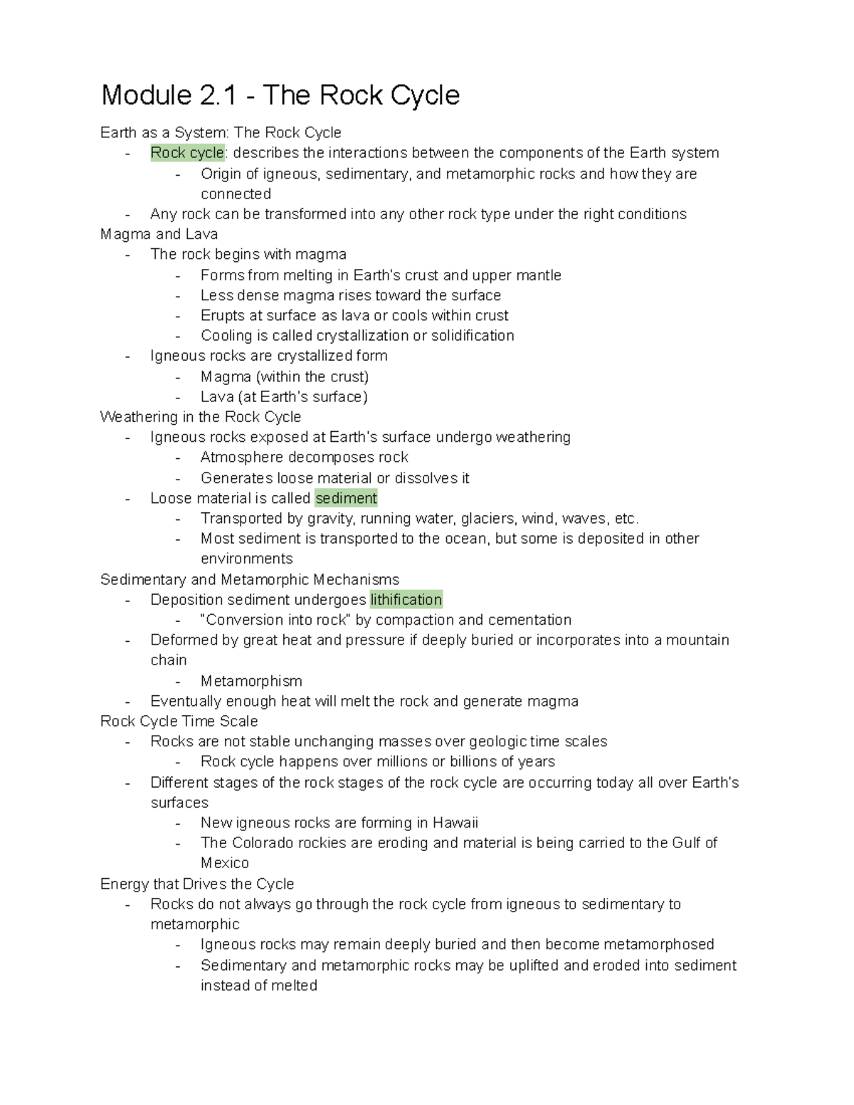 Module 2.1 - The Rock Cycle - Module 2 - The Rock Cycle Earth as a ...