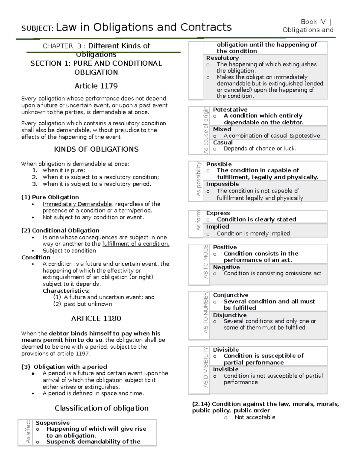 Chapter 3- Section 1- Law in obligations and contracts - SUBJECT: Law ...