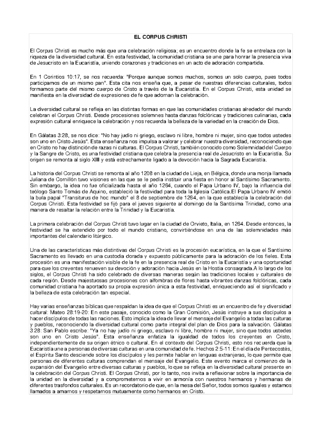 El Corpus Christi es mucho más que una celebración religiosa - EL CORPUS CHRISTI El Corpus ...