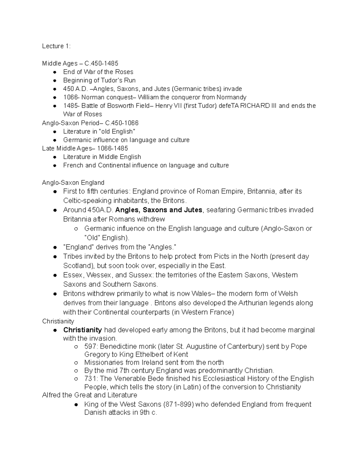 ENG368;Anglo-Saxon Poetry - Lecture 1: Middle Ages – C- End of War of ...