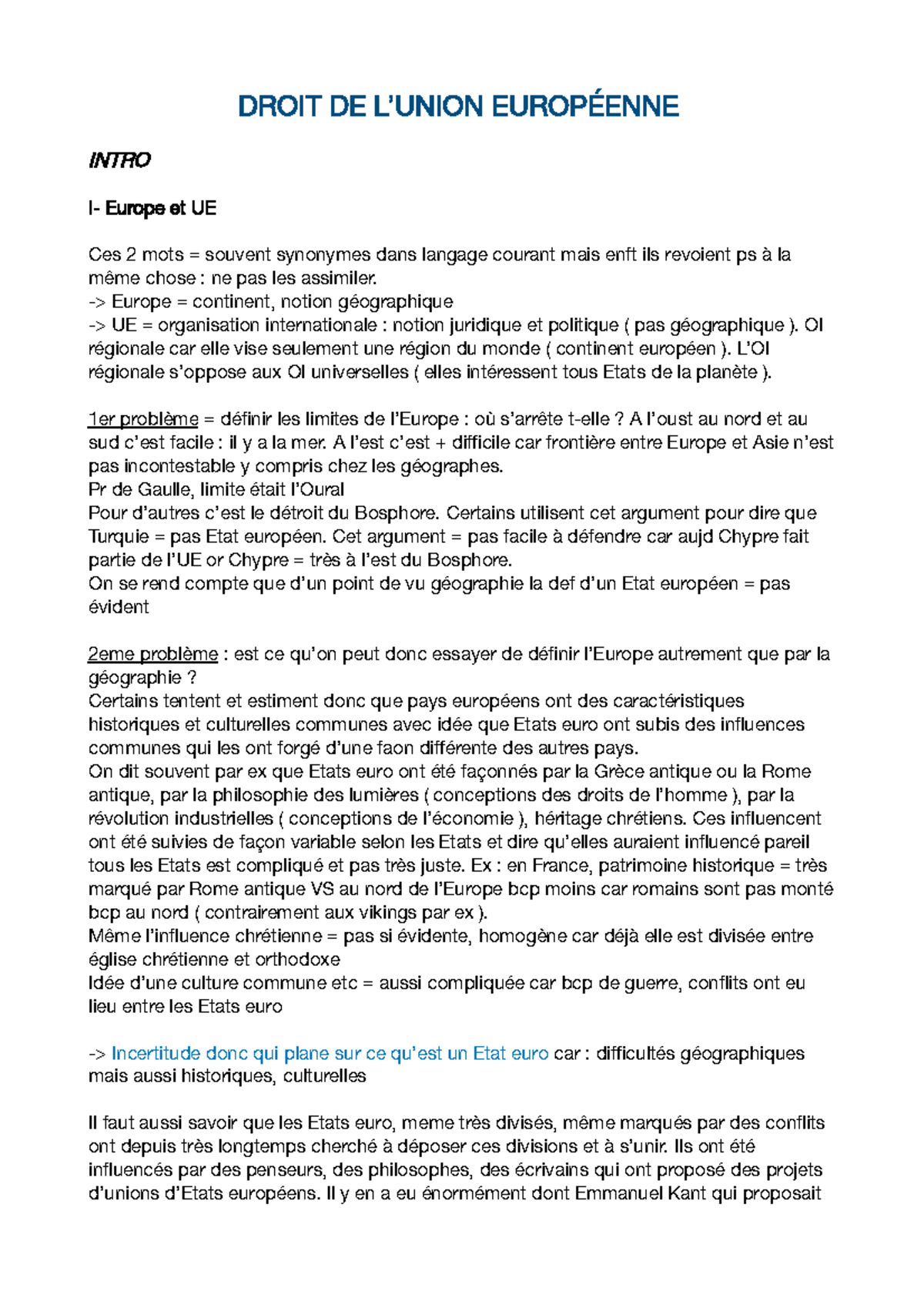 Droit DE L' Union Europenne - DROIT DE L’UNION EUROPÉENNE INTRO I ...