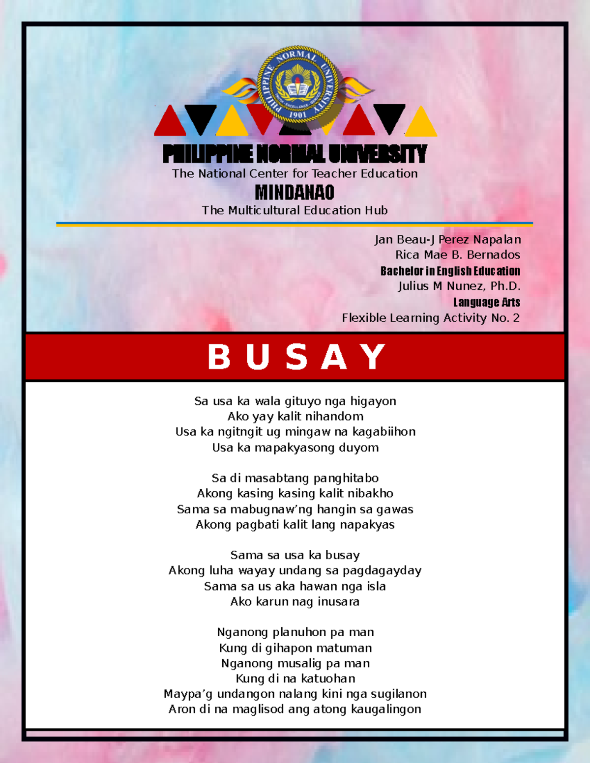 Surigaonon Poem - PHILIPPINE NORMAL UNIVERSITY The National Center for ...