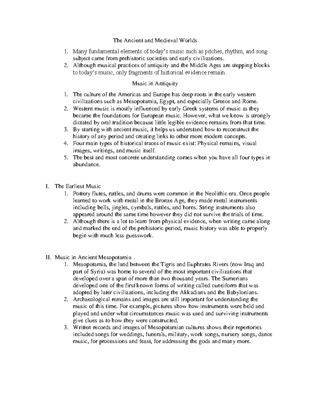 The Ancient and Medieval Worlds Music History I - The Ancient and ...