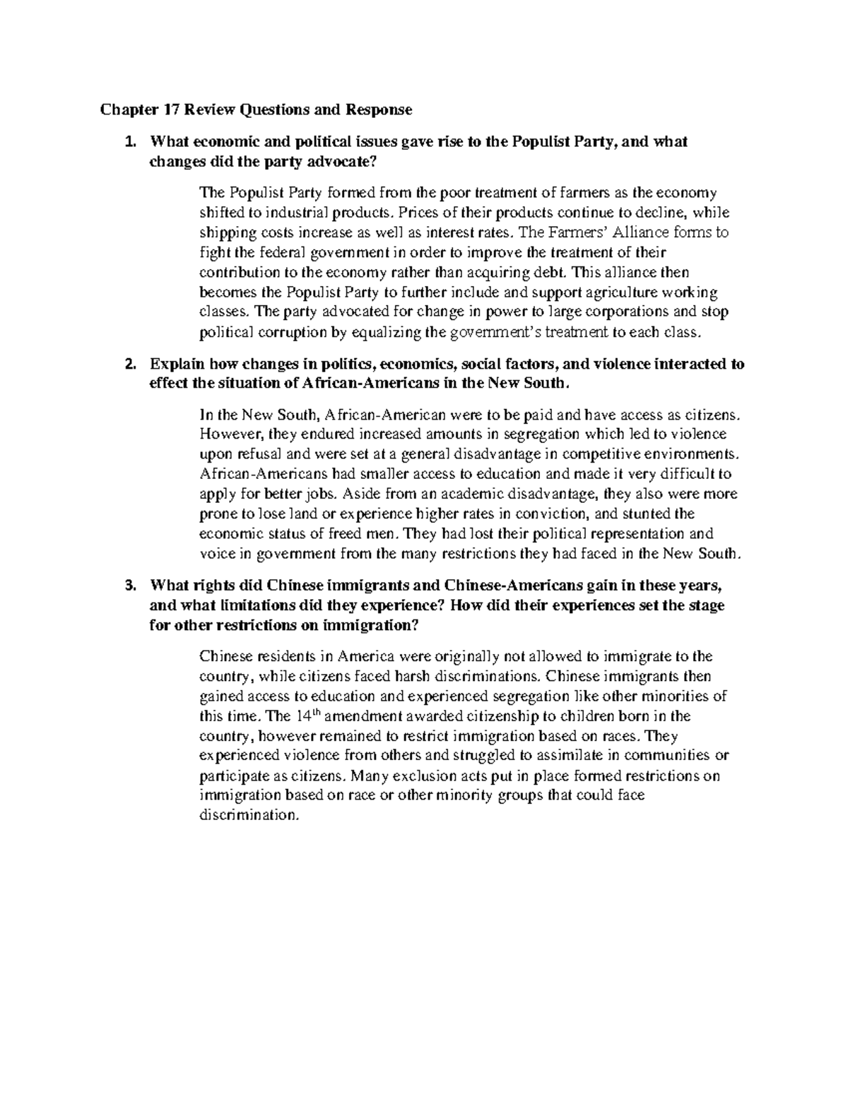 Ch17 Question Response - Chapter 17 Review Questions and Response 1 ...