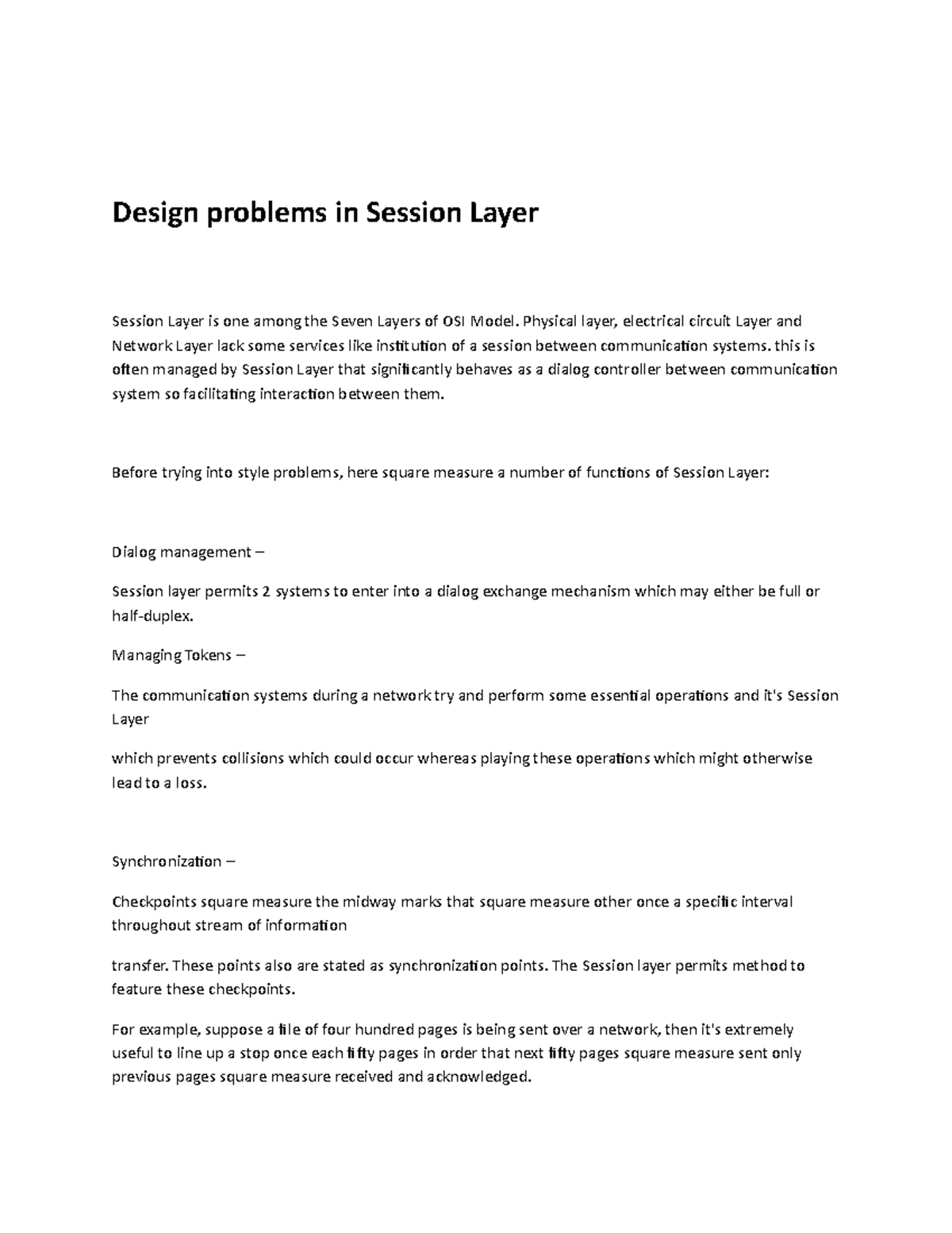 Design problems in Session Layer - Design problems in Session Layer ...