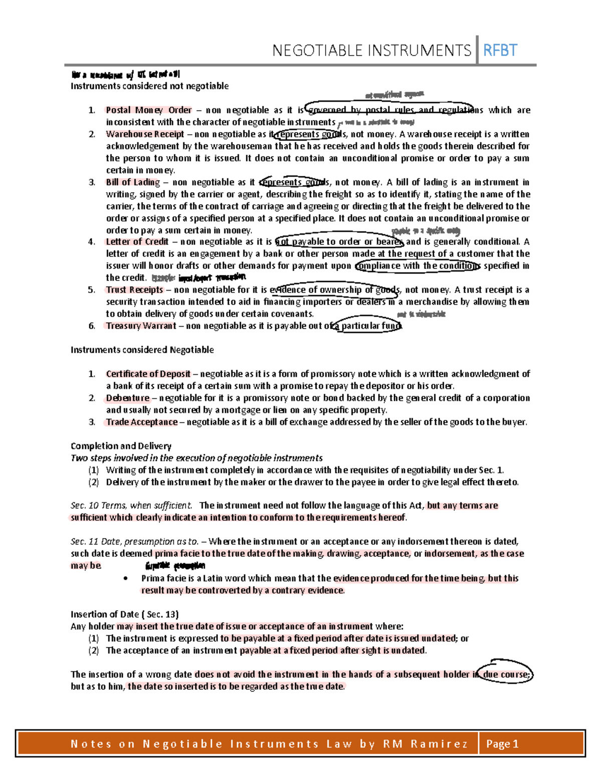 02 Section 10 23 - Lecture - Instruments considered not negotiable ...