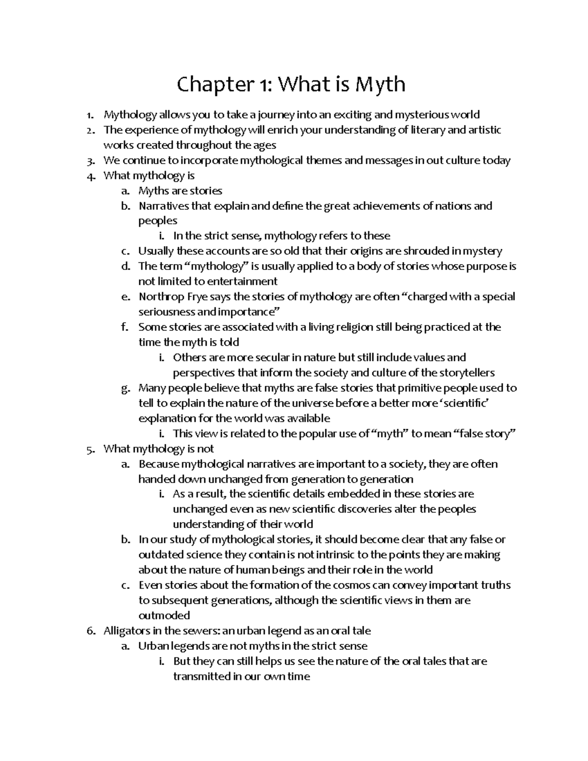 HUM1015 - Chapter 1 Reading Notes - Chapter 1: What is Myth Mythology ...