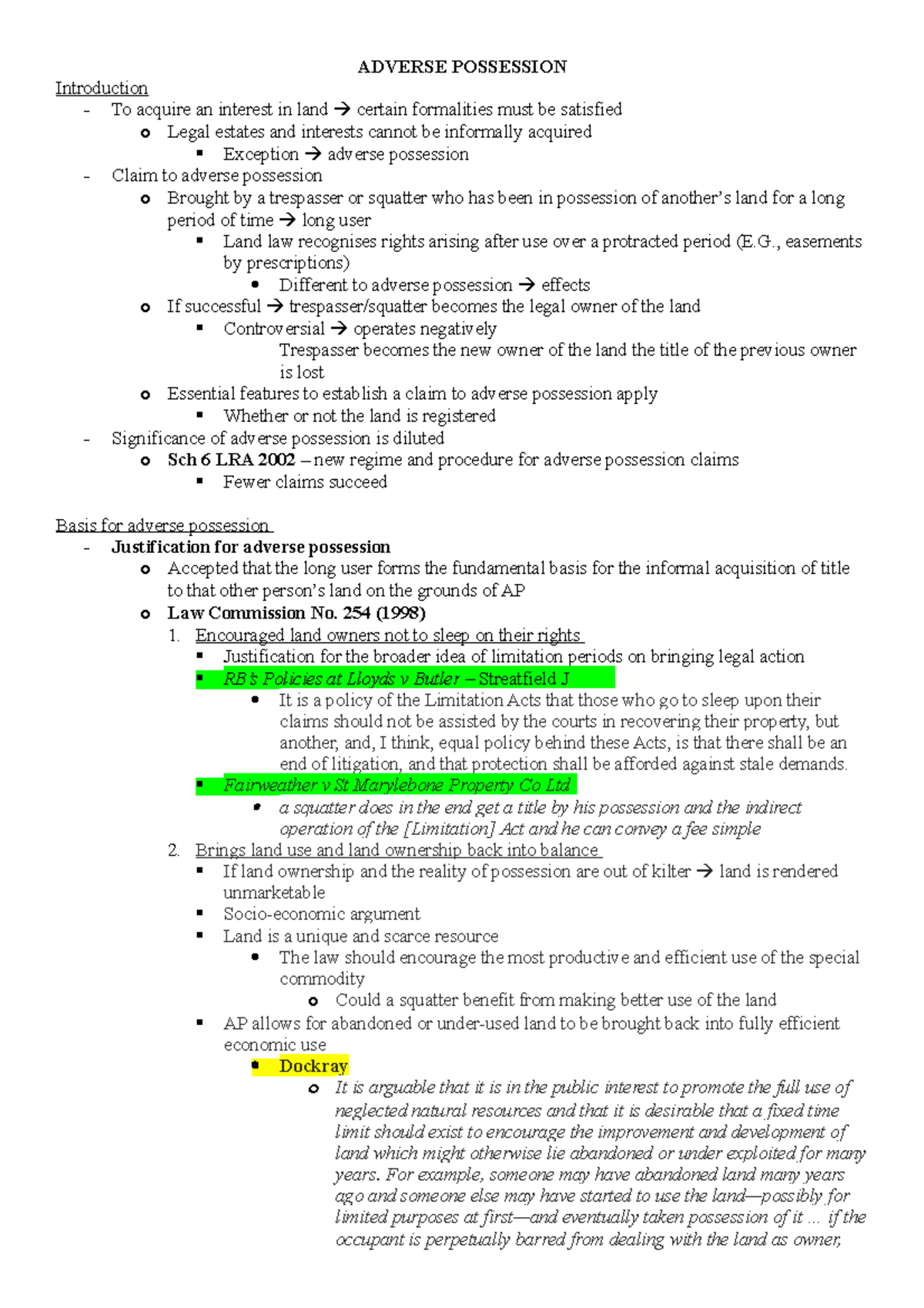 Adverse Possession - ADVERSE POSSESSION Introduction - To acquire an ...