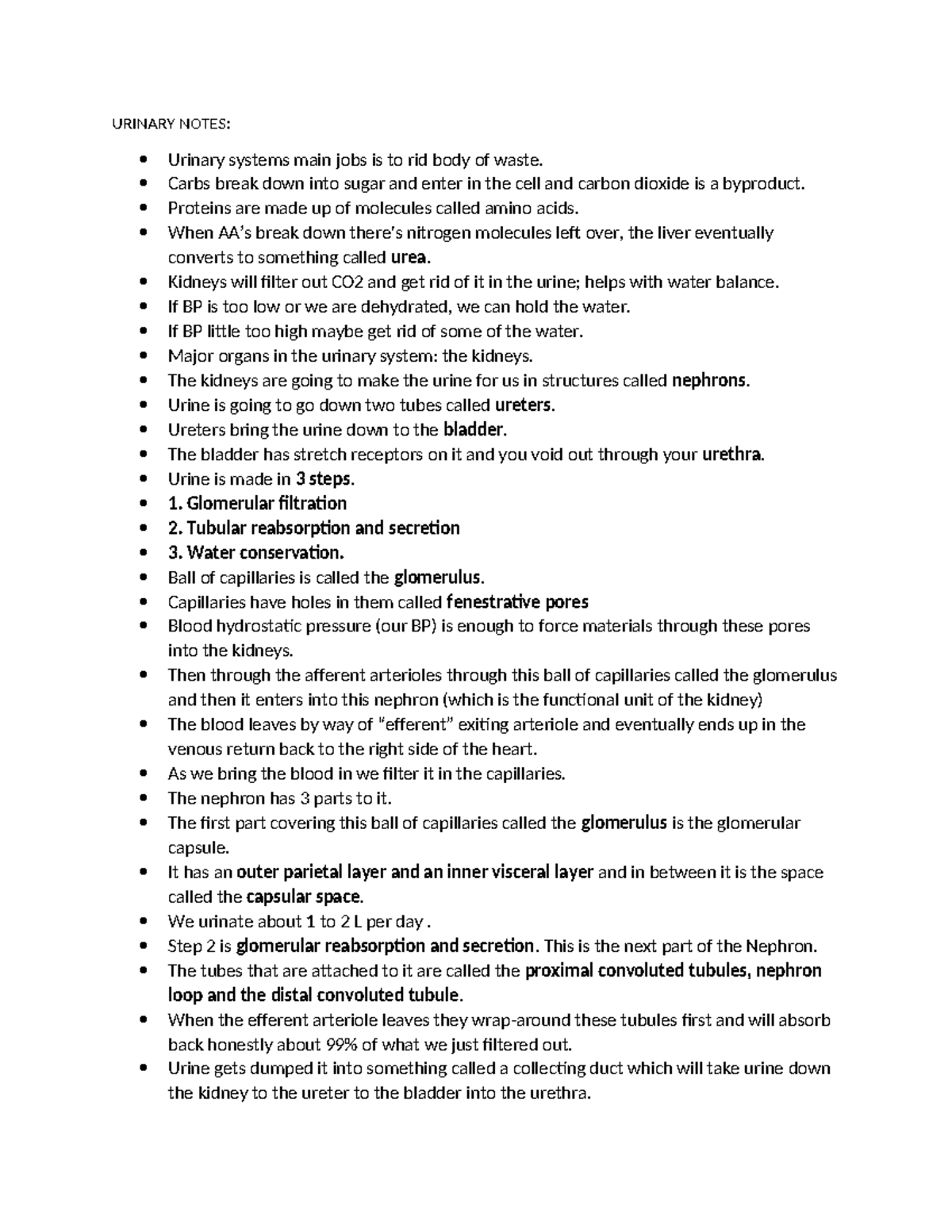 Urinary notes - science - URINARY NOTES: Urinary systems main jobs is ...