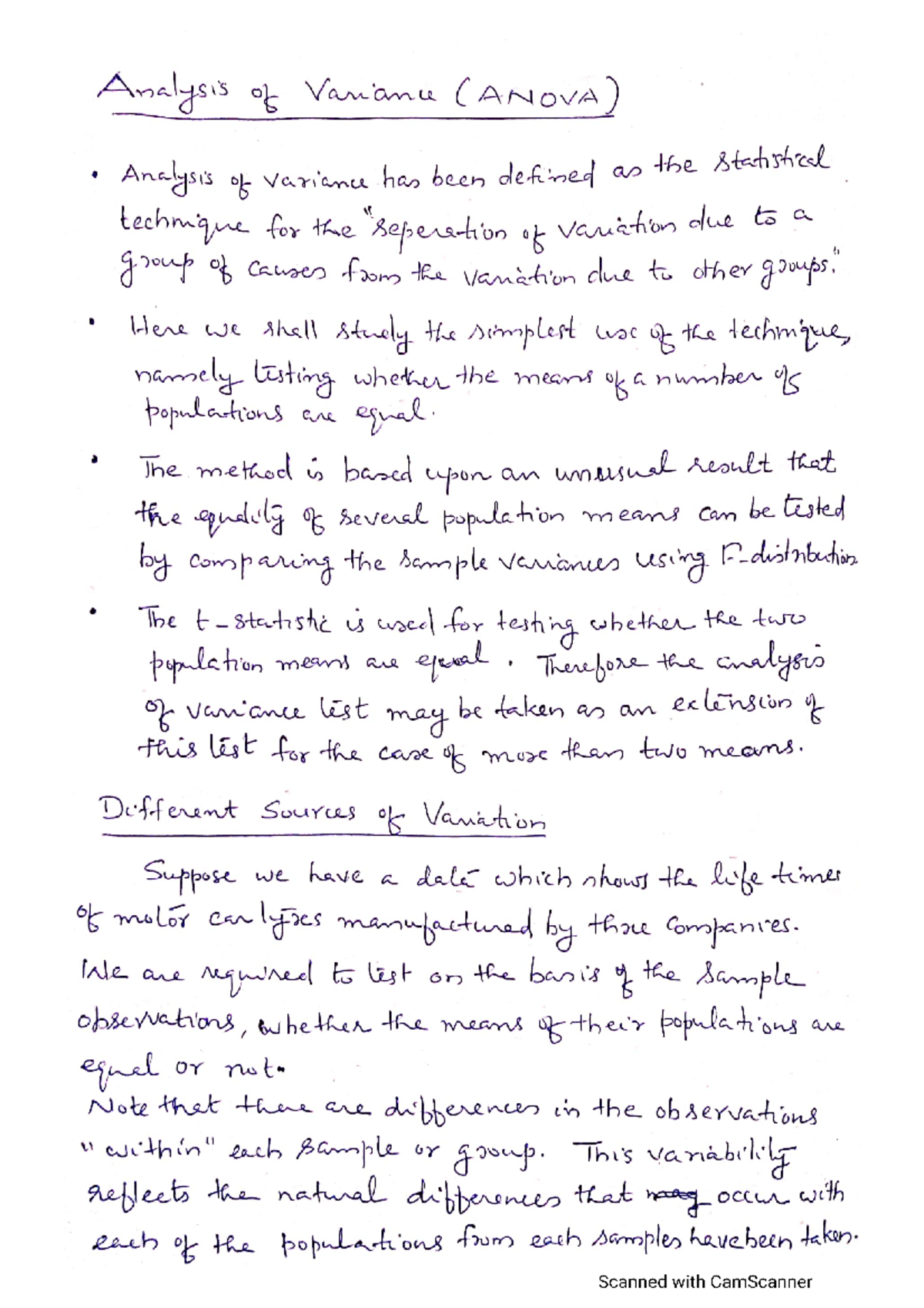 Notes 4 Anova - Mathematics - Studocu