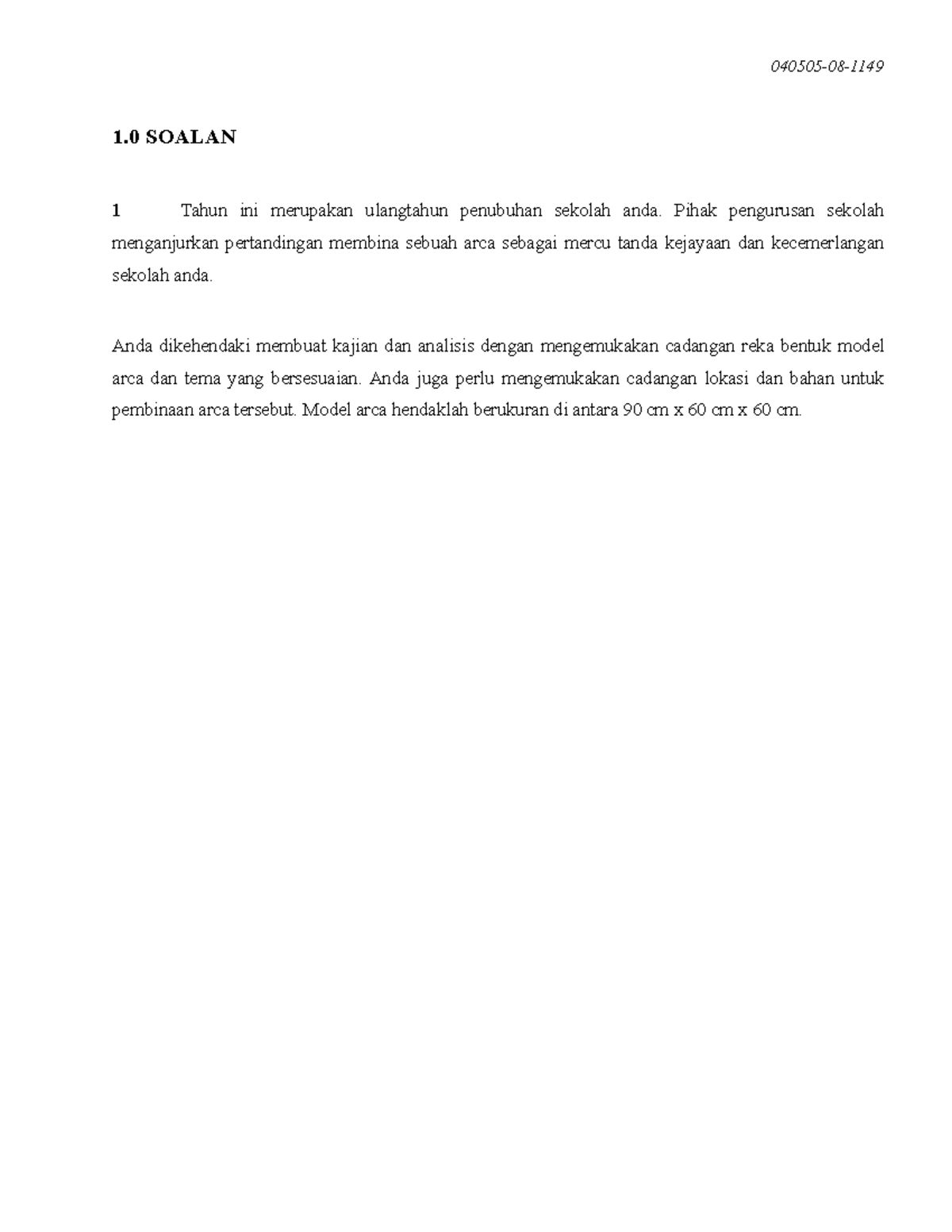 Proposal SENI Visual SEM 3 IMAN - 1 SOALAN 1 Tahun ini merupakan ulangtahun penubuhan sekolah ...