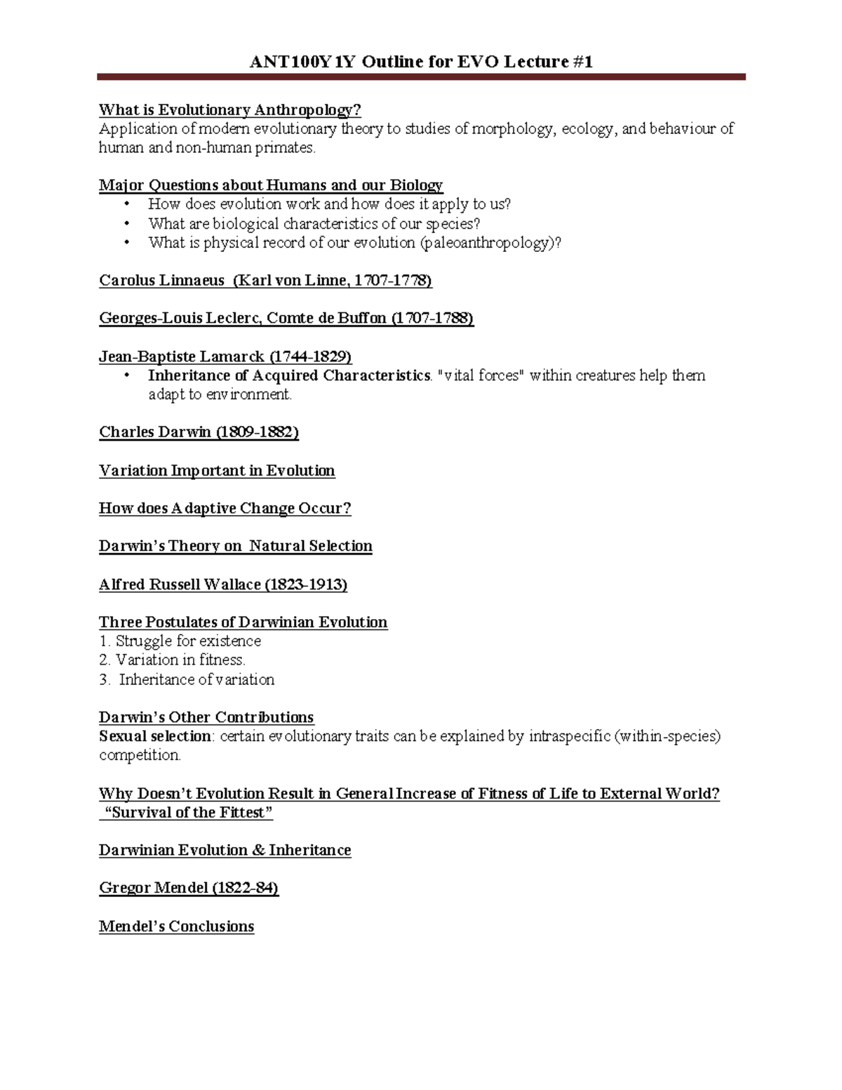 EVO 1 2022 - outline - ANT100Y1Y Outline for EVO Lecture What is ...