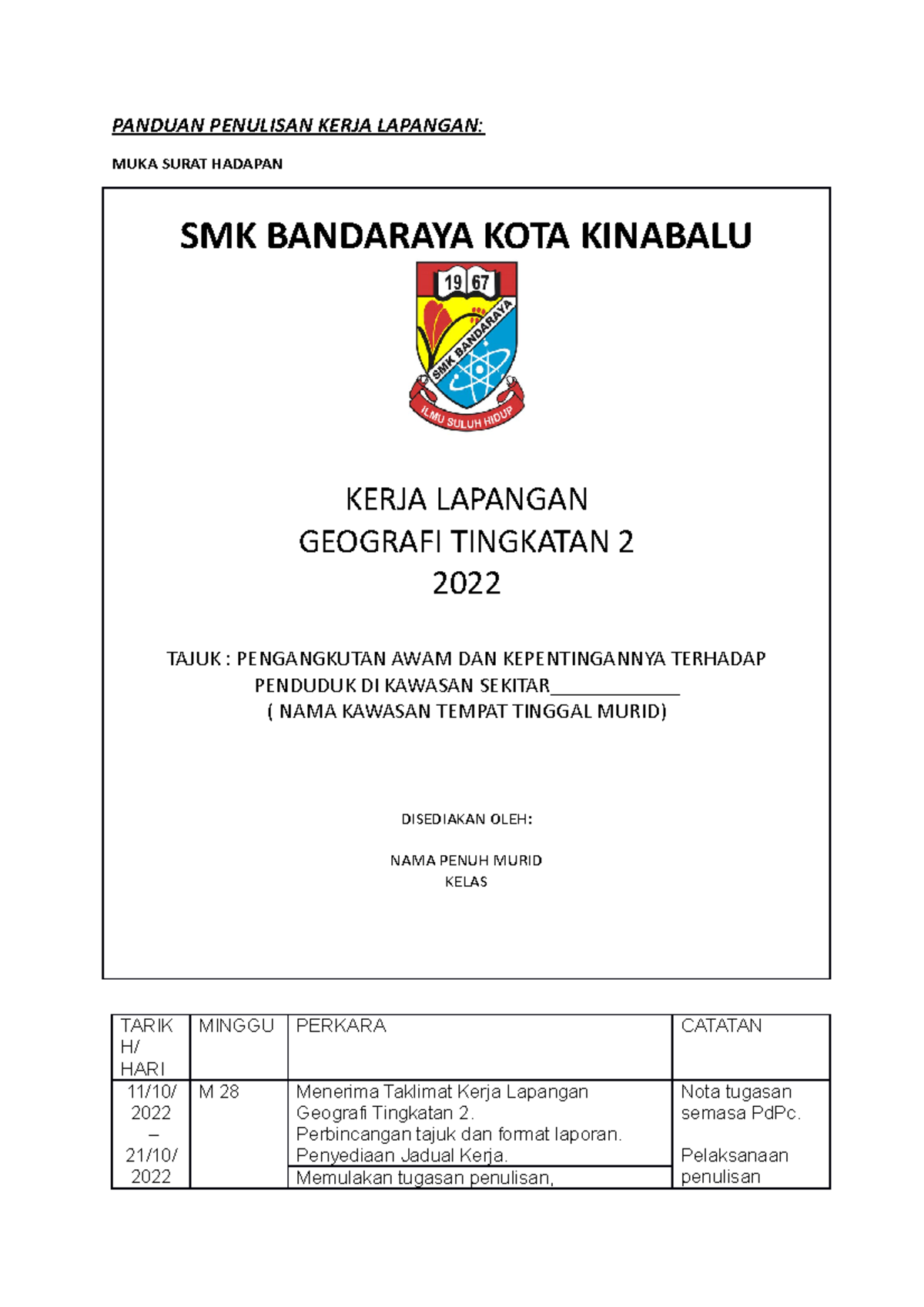 Kerja Lapangan GEO T2 - yaaaa - PANDUAN PENULISAN KERJA LAPANGAN: MUKA ...