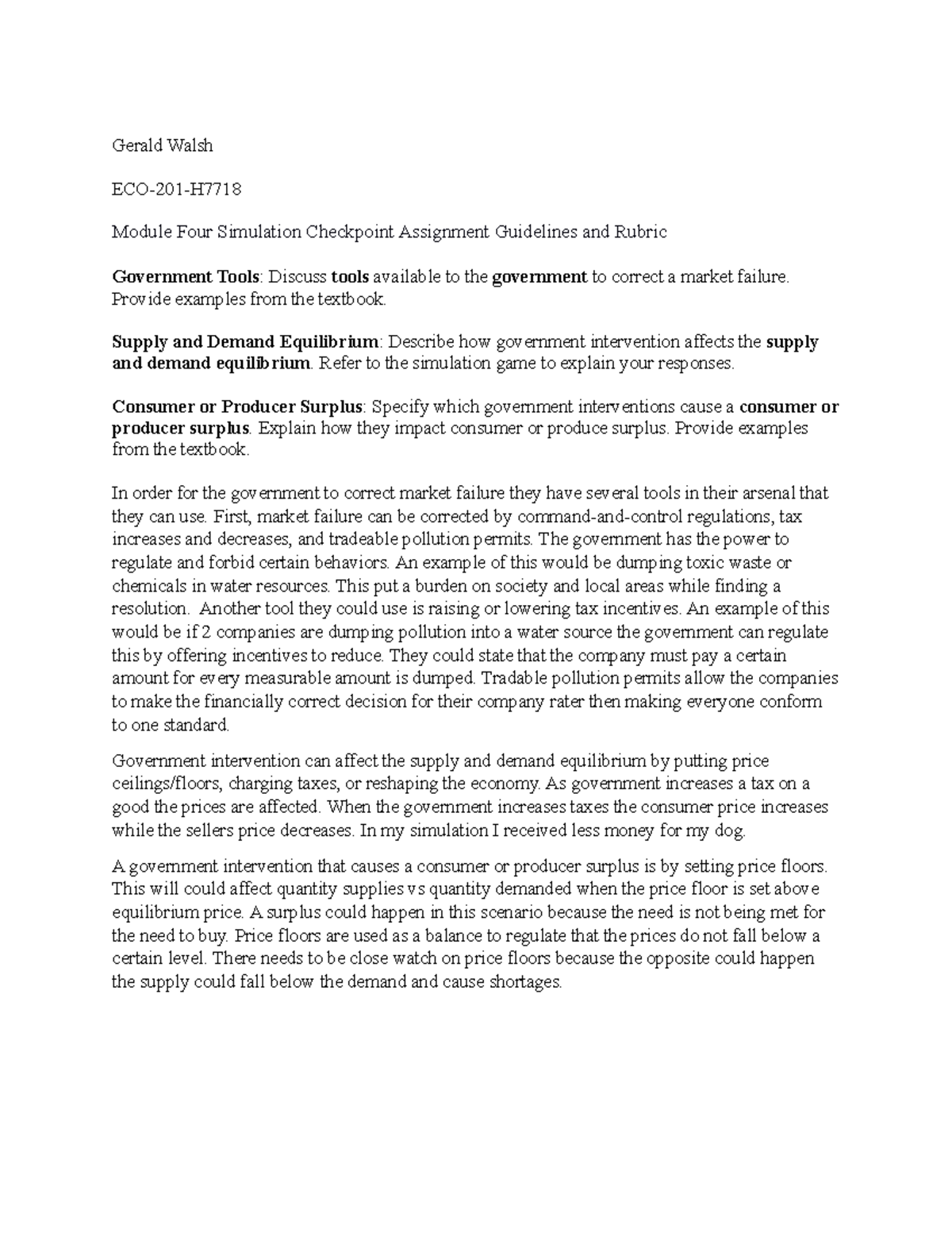 Module Four Simulation - Gerald Walsh ECO-201-H Module Four Simulation ...