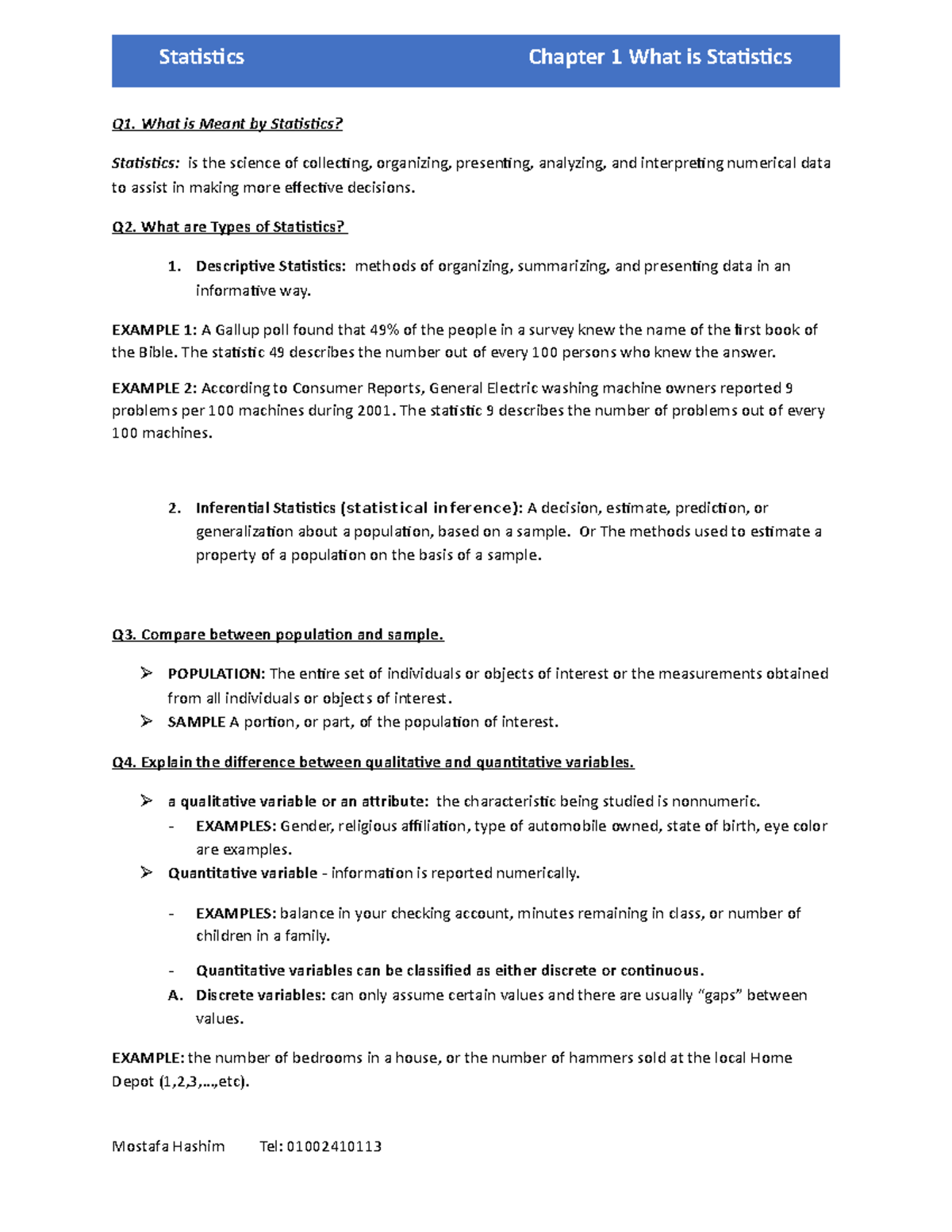 Chapter 1 statistics - stat definitions - Statistics Chapter 1 What is ...