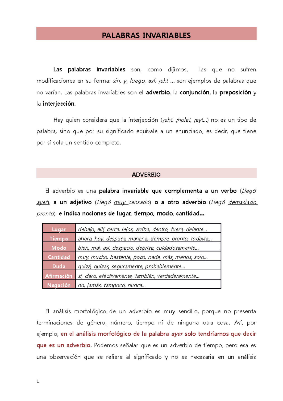 Palabrasinvariables - PALABRAS INVARIABLES Las palabras invariables son ...