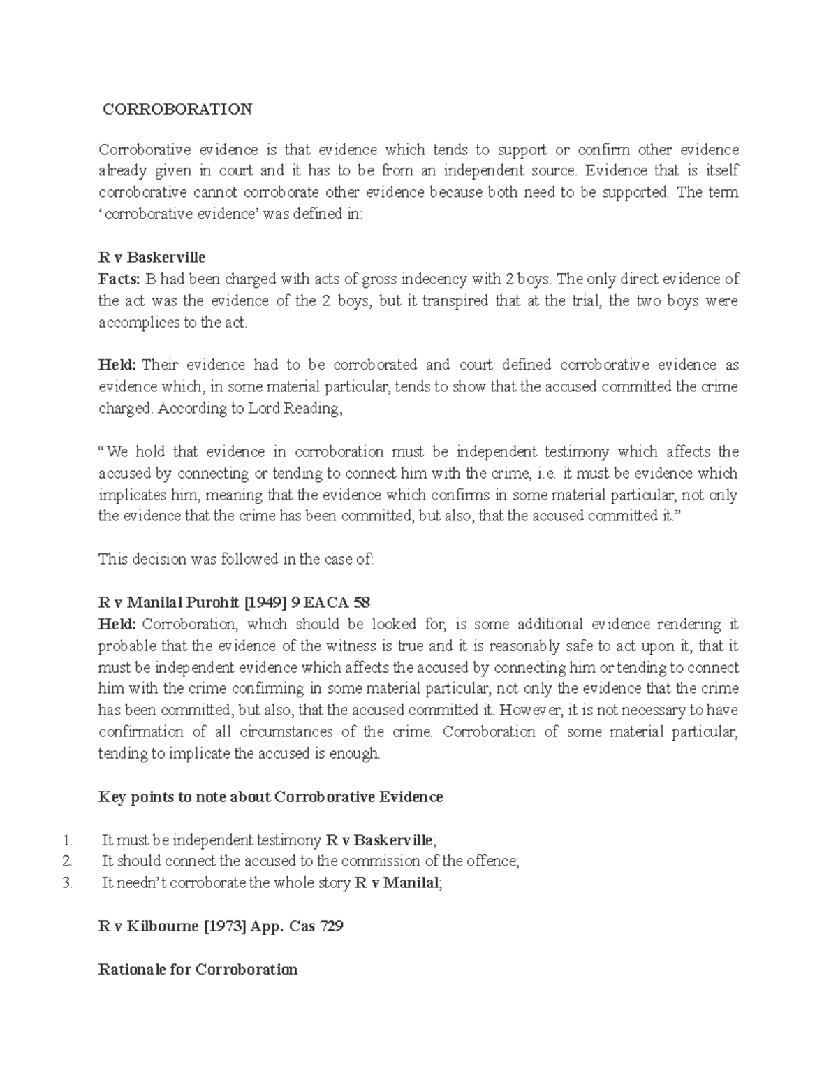 Corroboration - Grade: c+ - CORROBORATION Corroborative evidence is ...