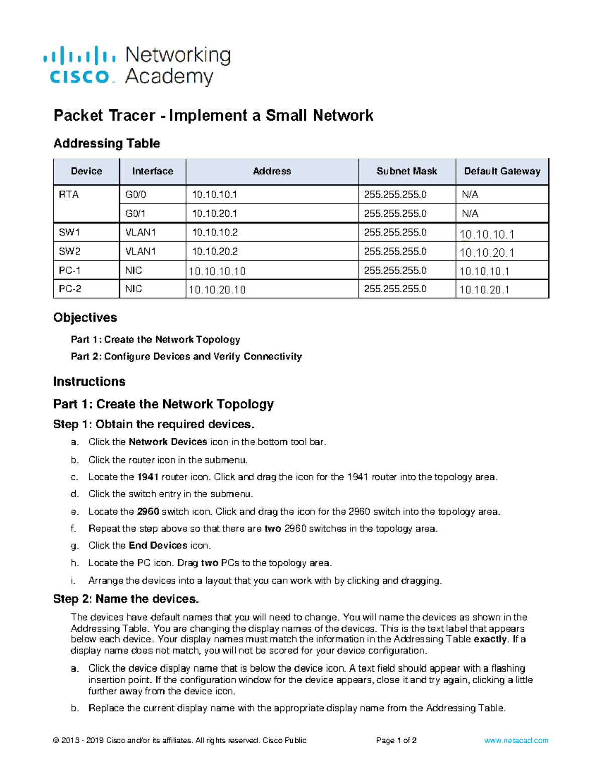 1 - Practica Cisco - © 2013 - 2019 Cisco and/or its affiliates. All ...