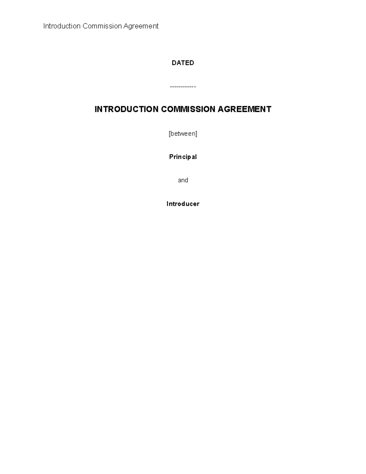 Introduction Commission Agreement - DATED INTRODUCTION COMMISSION ...