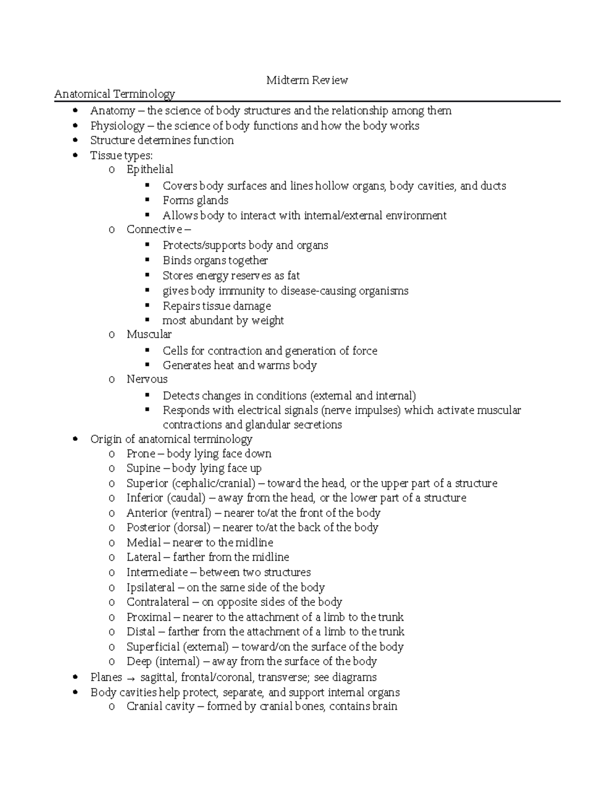 Review pt.1 (125 pgs) - Midterm Review Anatomical Terminology Anatomy ...