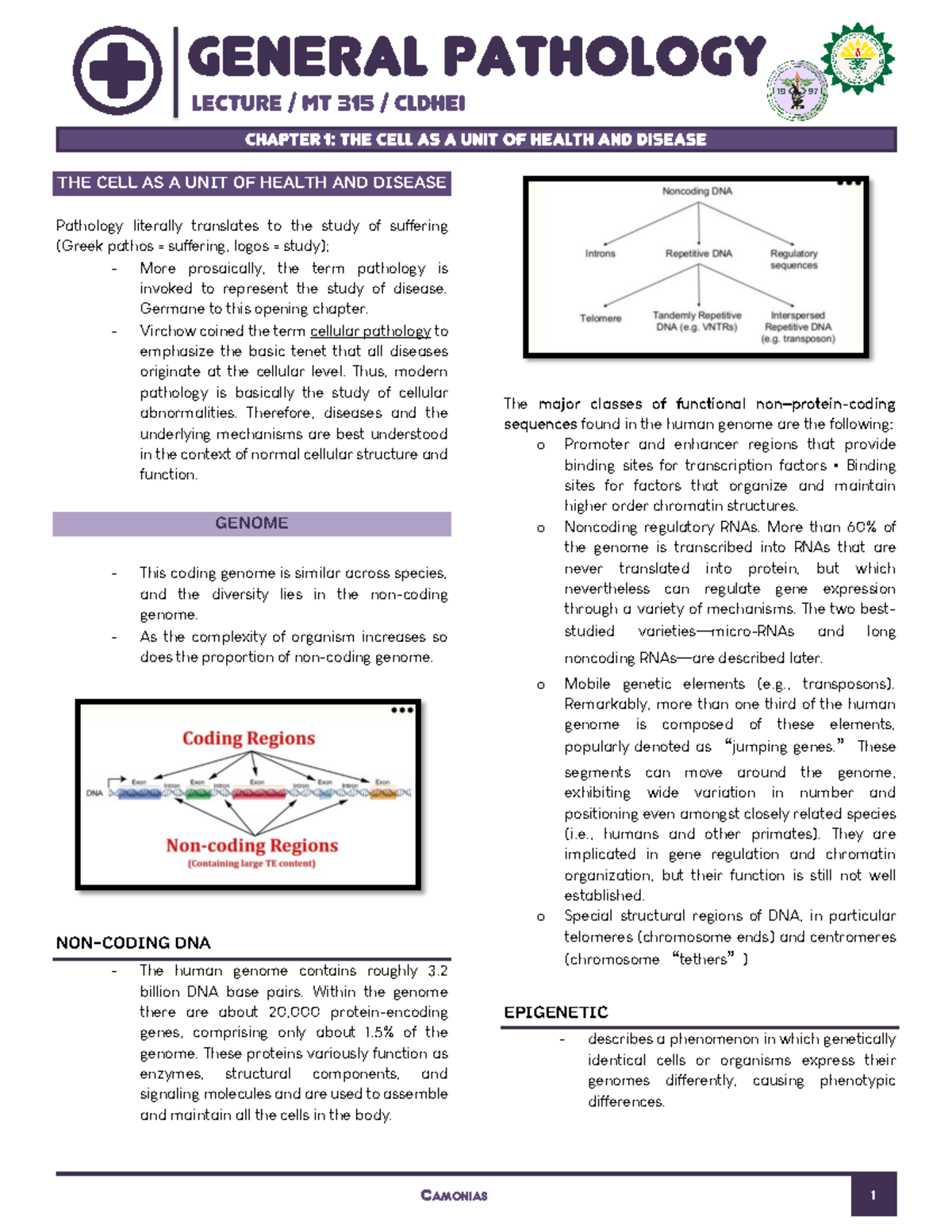 Genpath 1 5 1 - STUDY WELL - CAMONIAS 1 THE CELL AS A UNIT OF HEALTH ...