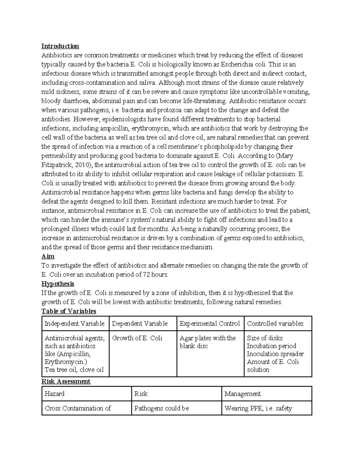 Depth Study - Assessment Task 2 Biology - Introduction Antibiotics are ...