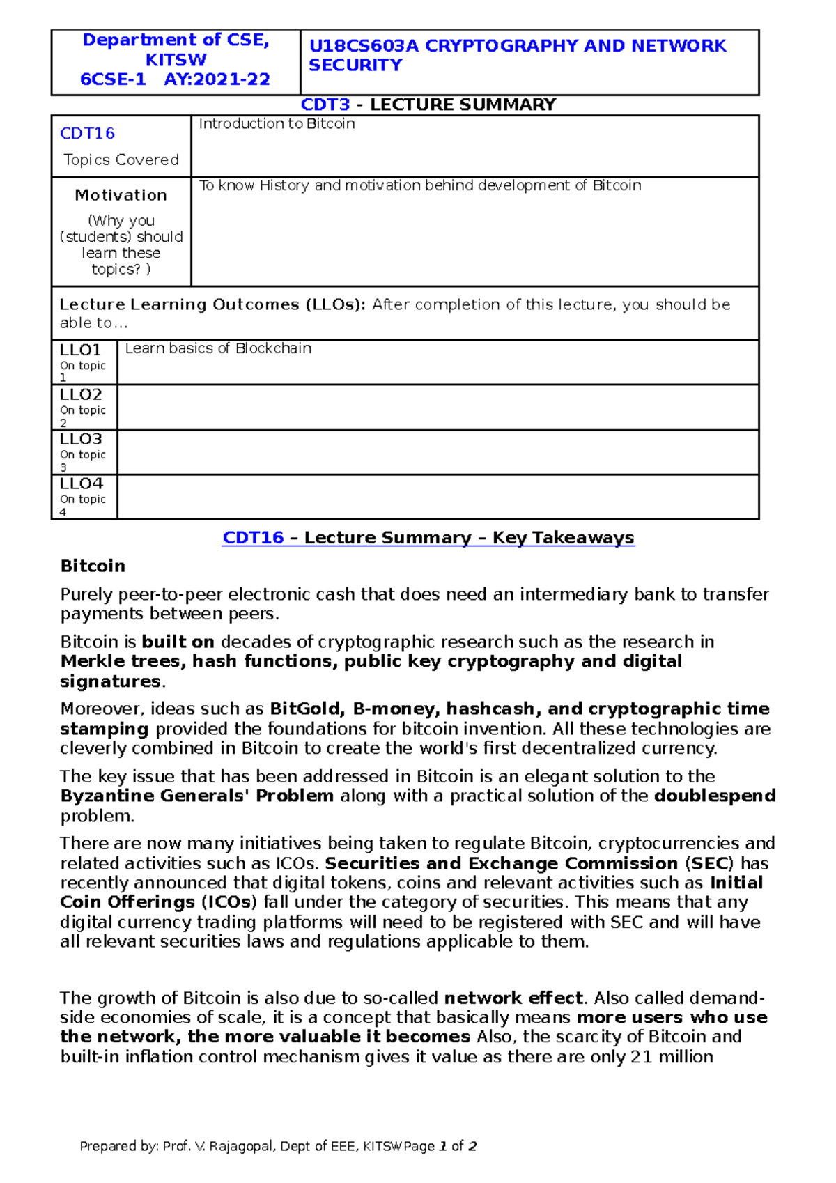 CDT16-Introductionto Bitcoin - Department of CSE, KITSW 6CSE-1 AY:2021 ...