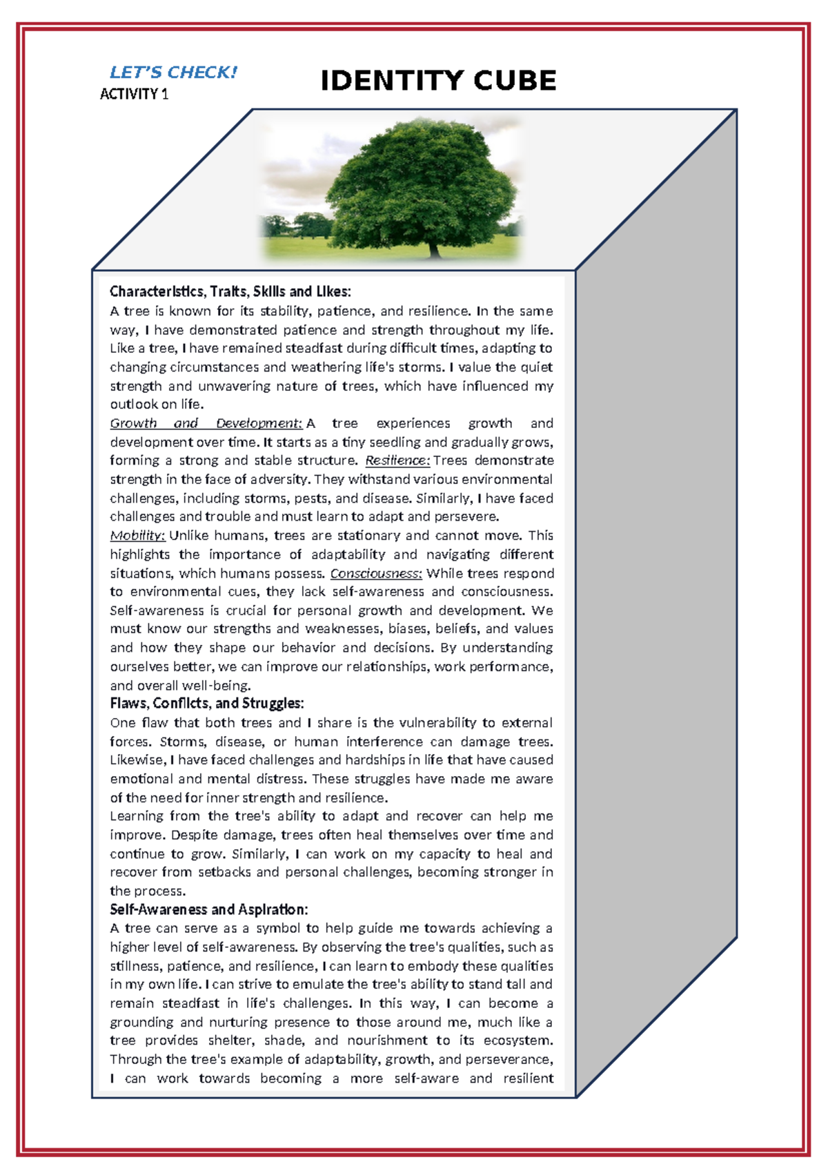Activity 1 - CAED - LET’S CHECK! ACTIVITY 1 IDENTITY CUBE ...
