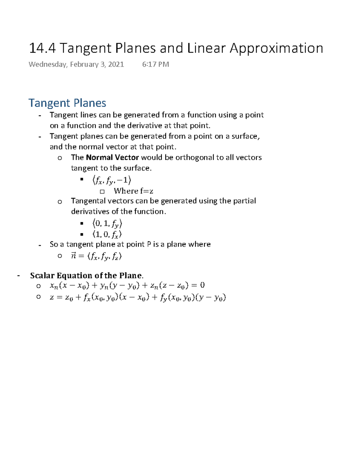 14 4 Tangent Planes And Linear Approximation Tangent Planes Tangent Lines Can Be Generated