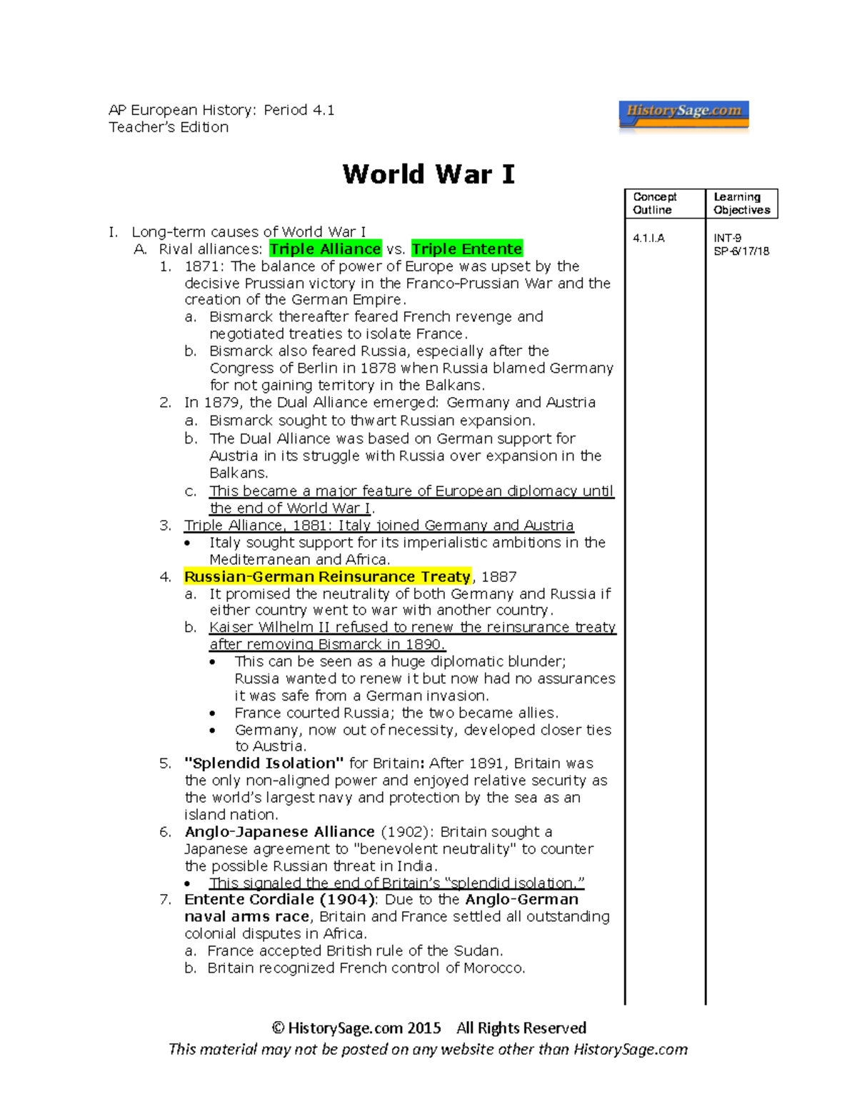 20R-World War I - World War notes english - © HistorySage 2015 All ...