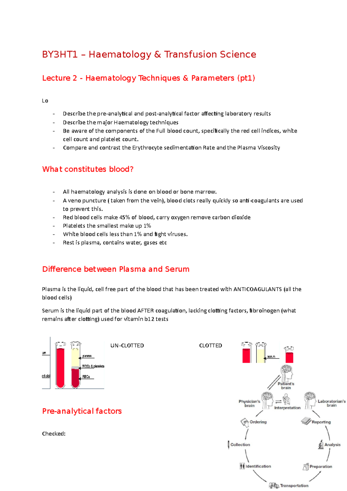 Lecture 2 Haematology techniques & parameters - BY3HT1 – Haematology ...