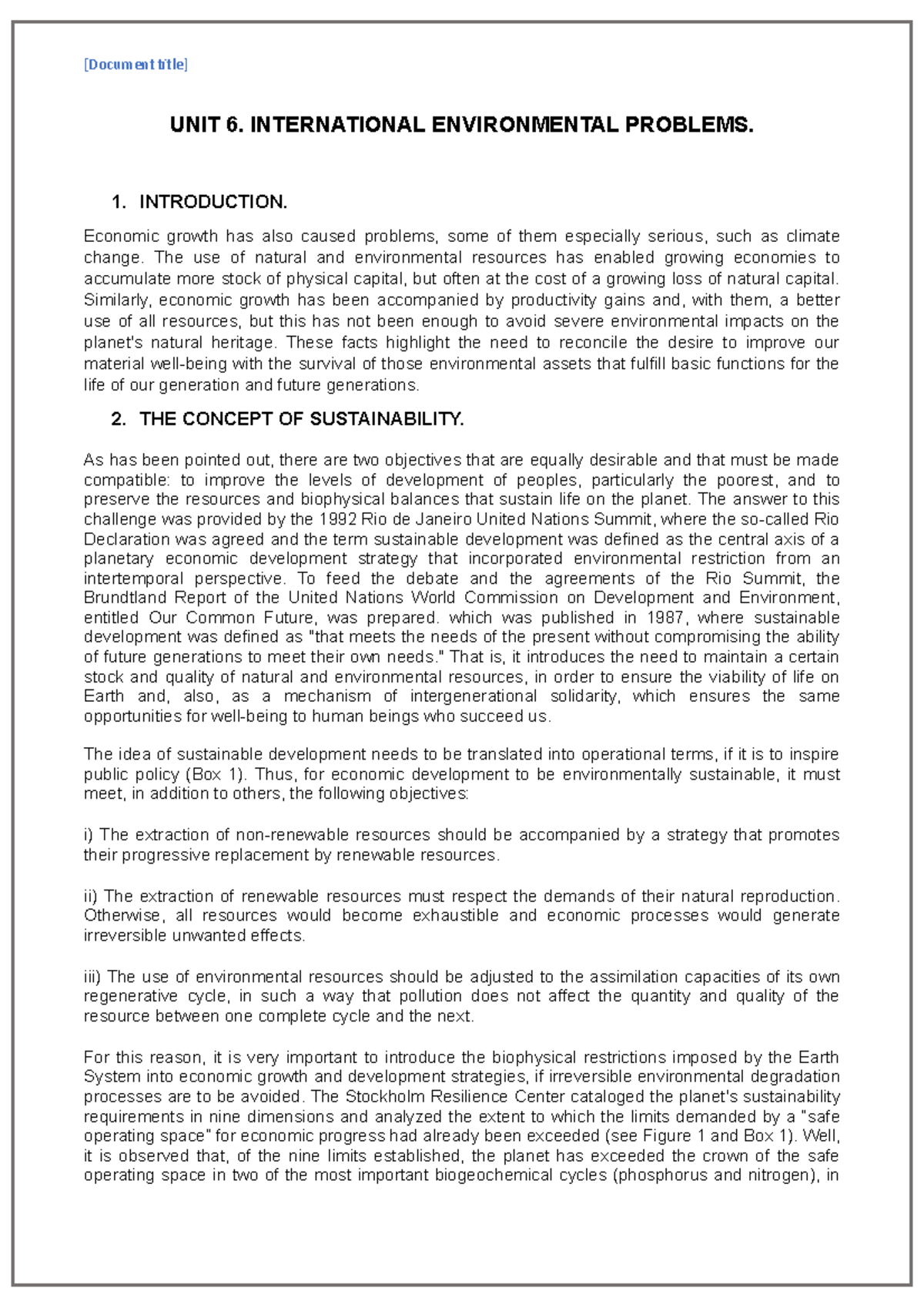 Temmary 3 Managerial Economics - UNIT 6. INTERNATIONAL ENVIRONMENTAL ...