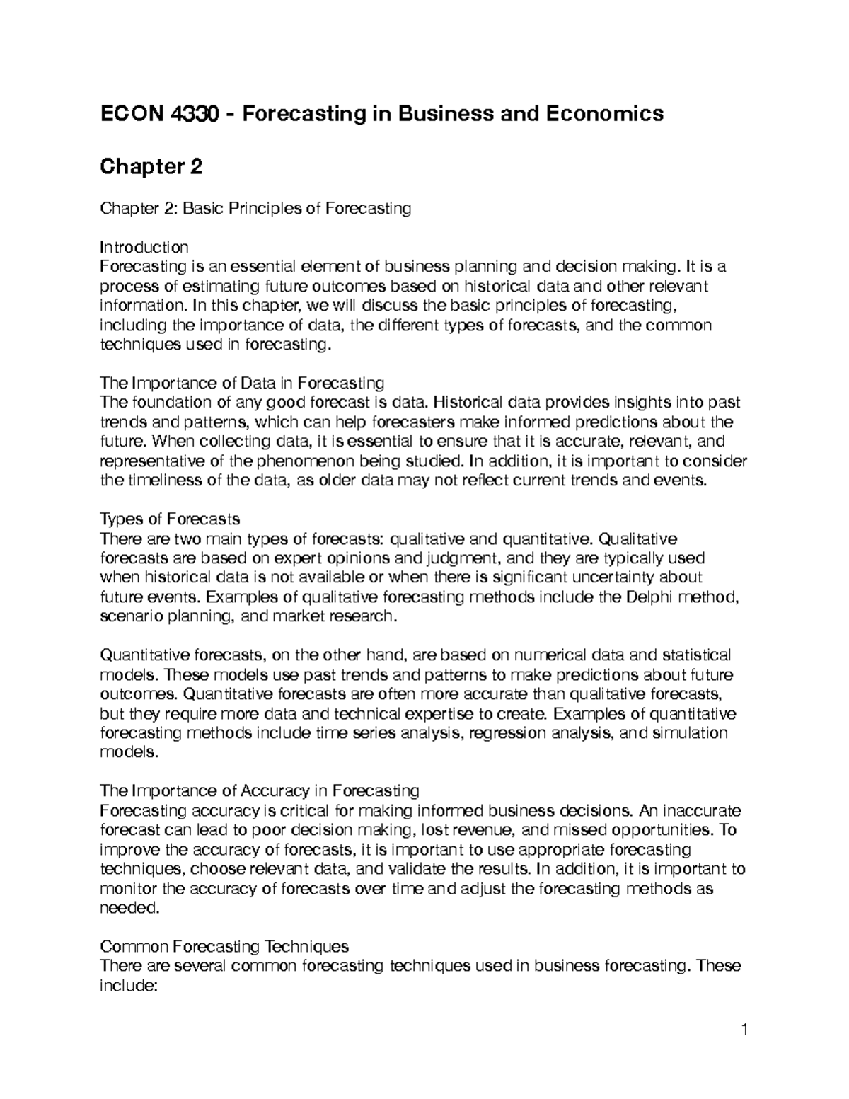ECON 4330 - Chapter 2 - ECON 4330 - Forecasting in Business and ...