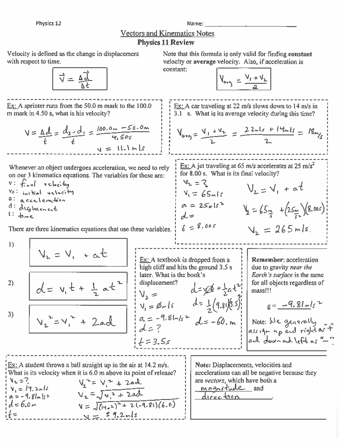 Vectors and Kinematics Notes - PHYS 2022 - Studocu