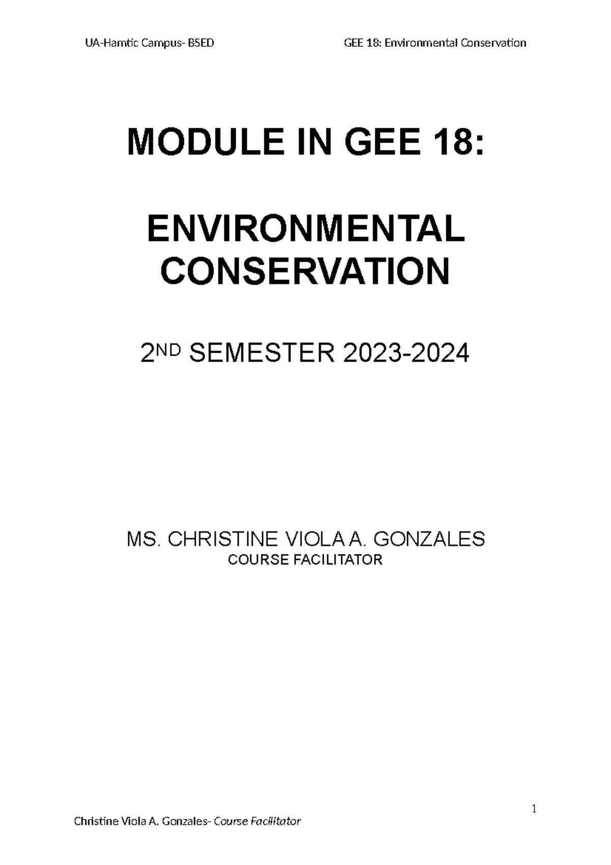 GEE-18 Environmental-Conservation Module - MODULE IN GEE 18: ENVIRONMENTAL CONSERVATION 2 ND ...